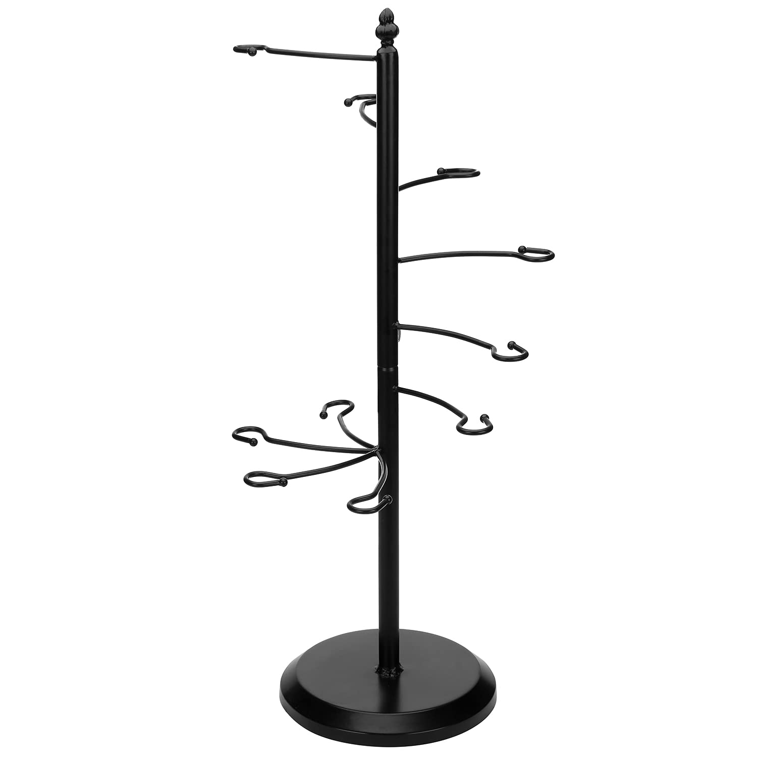 MyGift Black Metal Wine Glass Holder Countertop Stand, Spiral Hanging Wine Glass Rack, Holds 10 Stemware Glasses
