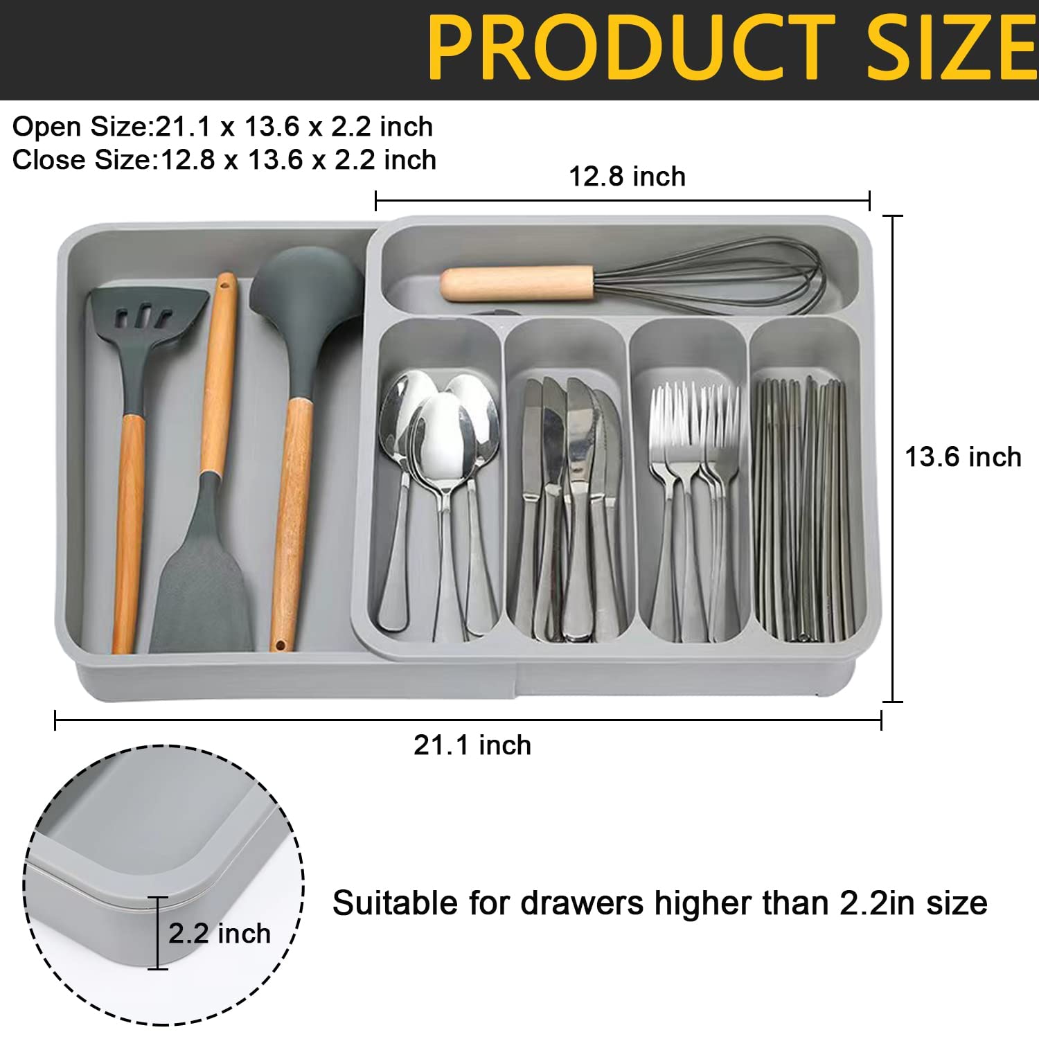 Kitchen Drawer Organizer Tray for Cutlery Utensils and Gadgets,Large Expandable Cutlery Organizer in Drawer,Silverware Organizer Storage Tray,Holding Flatware Spoons Forks