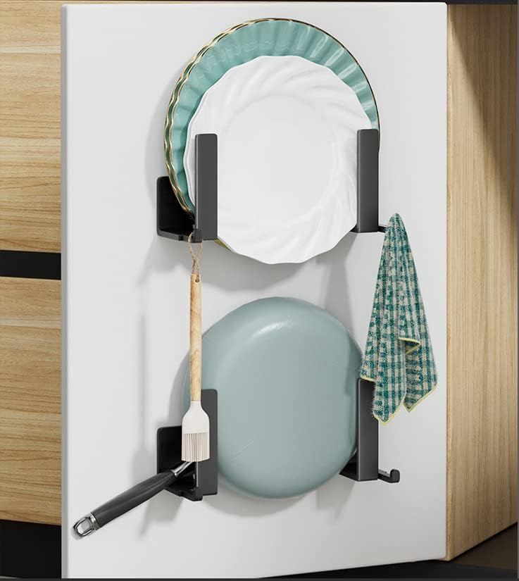 Pot Lid Rack, Wall Mounted 304 Stainless Steel Pan Lid Organizer Holder, Self-Adhesive or Mounting with Screws, Kitchen Cooking Utensil Tool (Set of 2) (Silver)