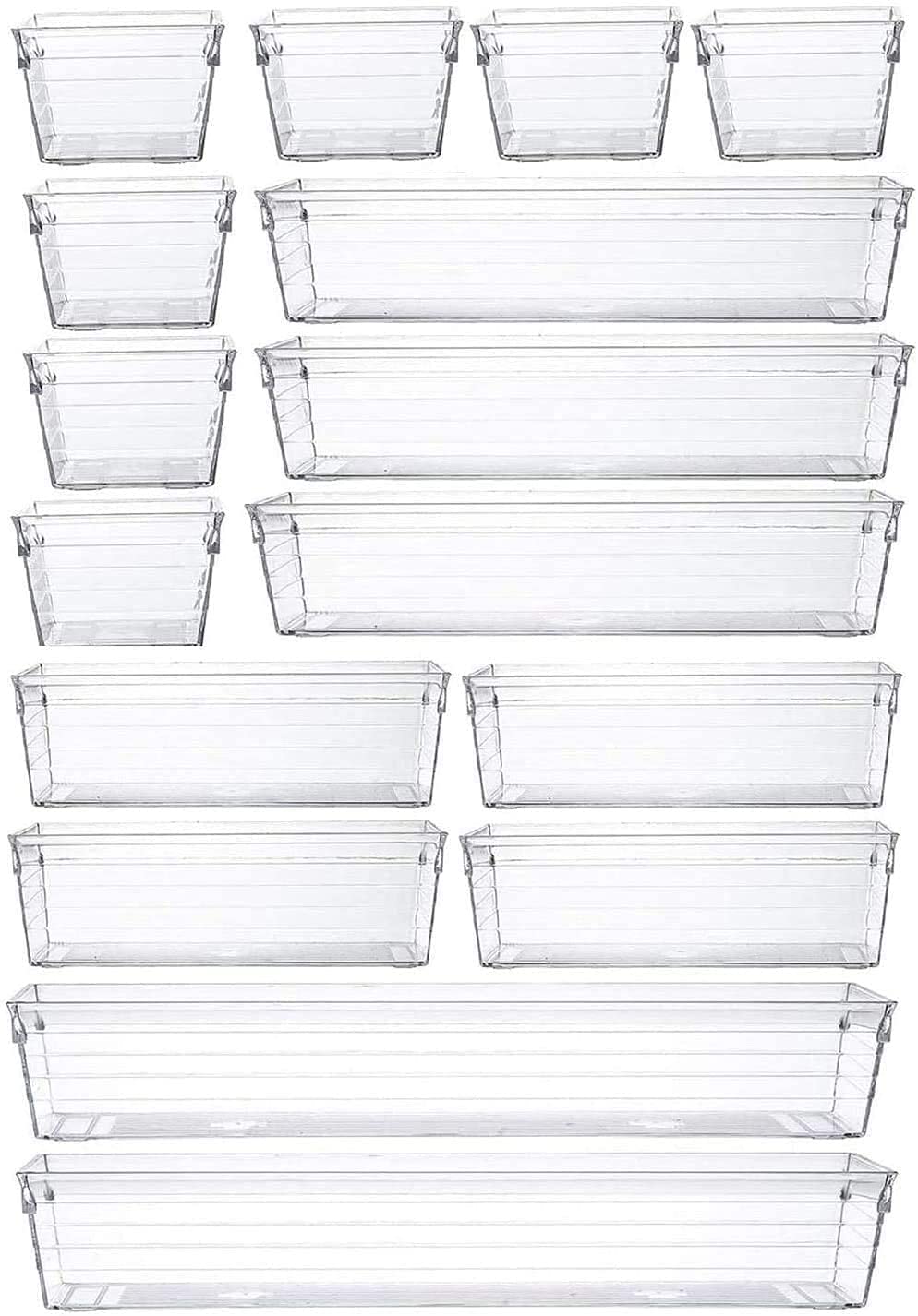 Grace Store 16Pcs Clear Drawer Organizer Plastic Desk Drawer Organizer Tray for Makeup, Kitchen Utensils, Jewelries, and Gadgets