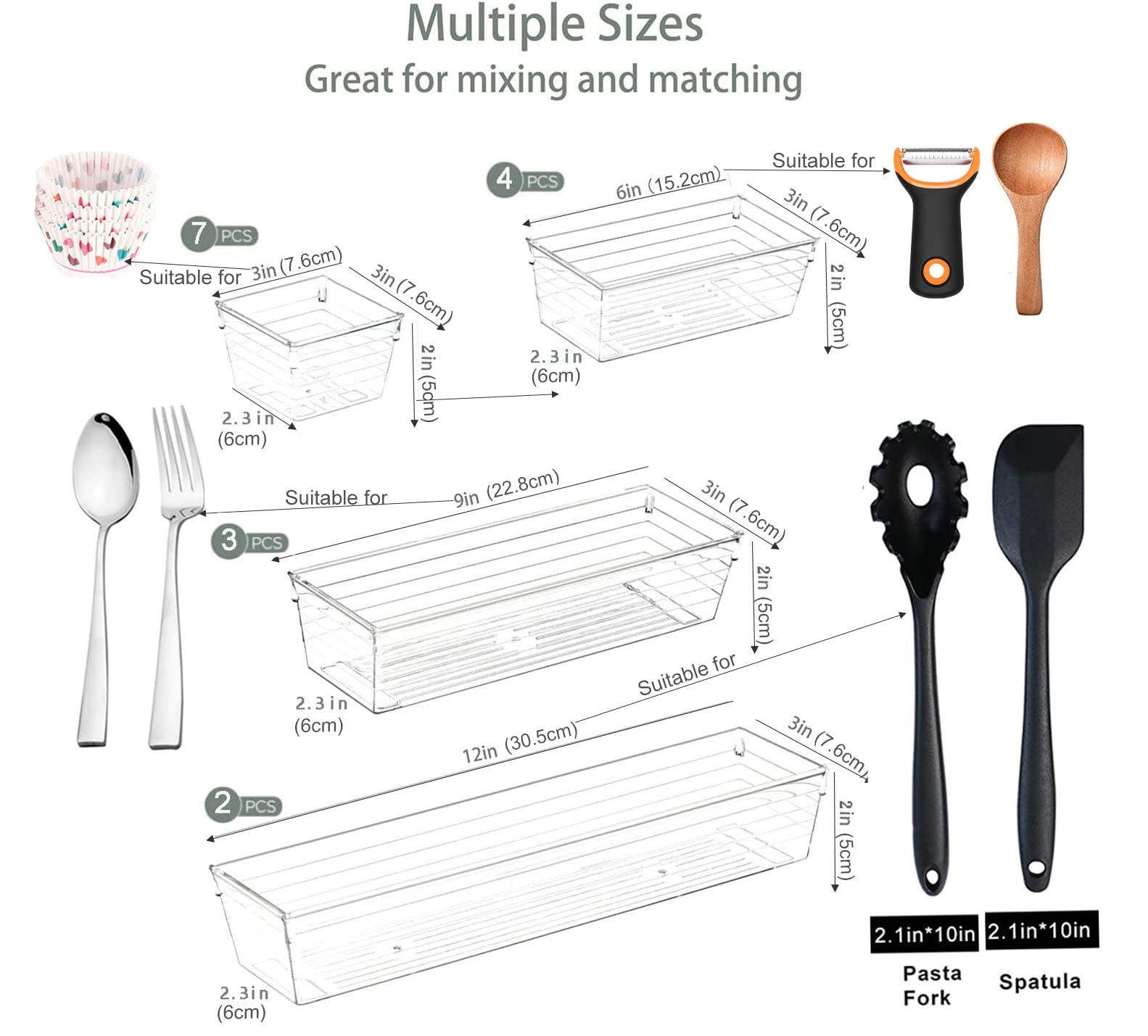 Grace Store 16Pcs Clear Drawer Organizer Plastic Desk Drawer Organizer Tray for Makeup, Kitchen Utensils, Jewelries, and Gadgets