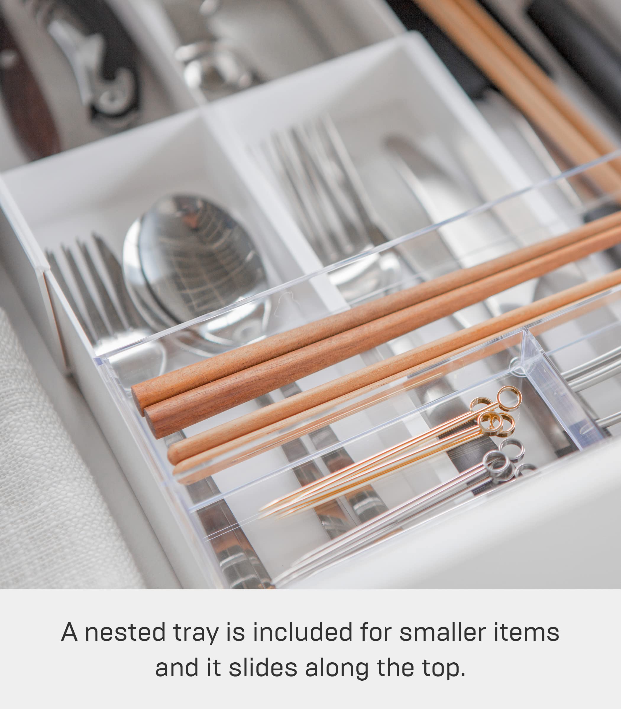 YAMAZAKI Home Expandable Cutlery Drawer Organizer - Kitchen Silverware Utensil Storage Tray, Plastic, Expandable, No Assembly Req.