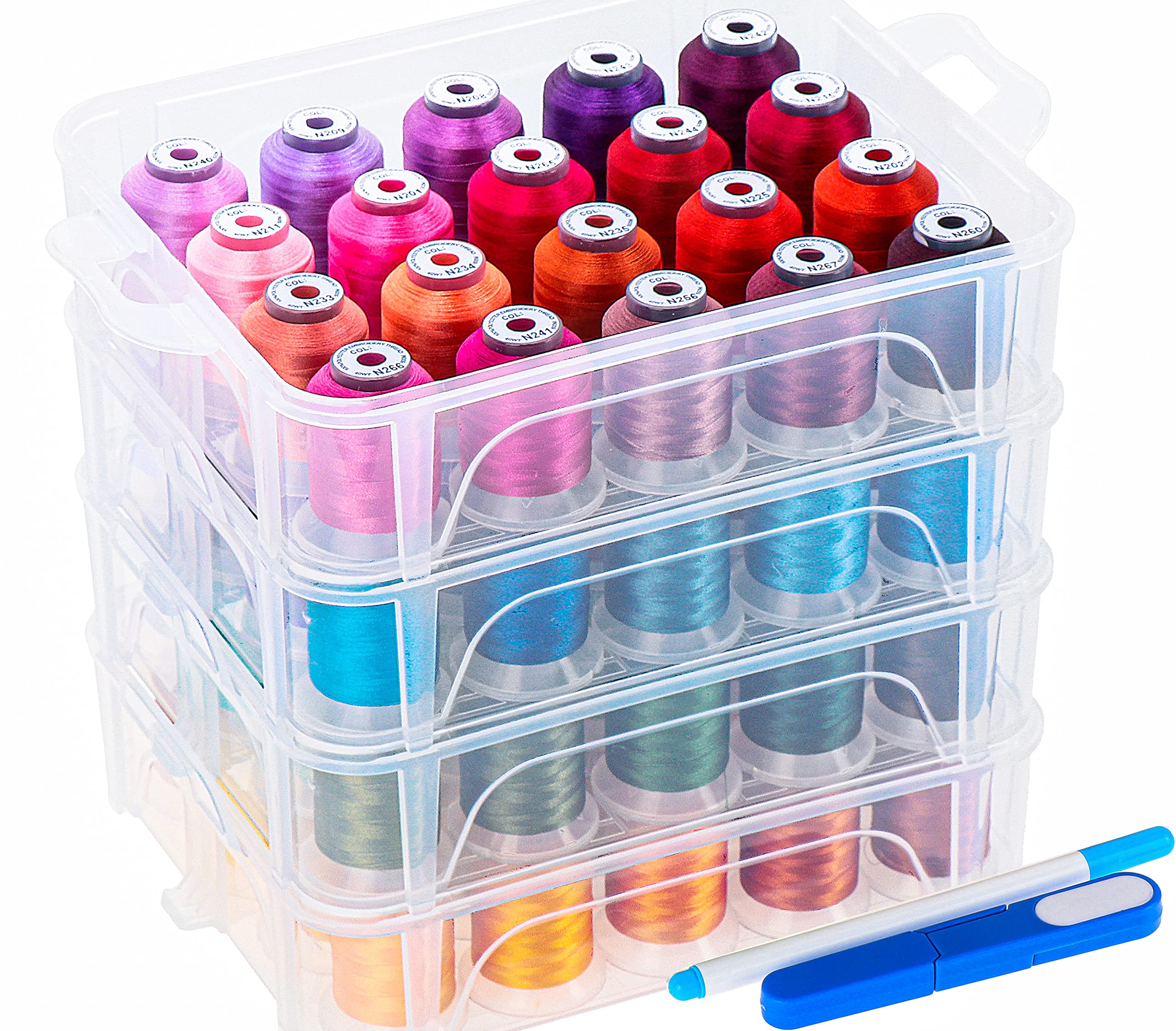 New brothread 80 Spools 500m Each Embroidery Machine Thread with Clear Plastic Storage Box - Colors Compatible with Janome and Robison-Anton Colors