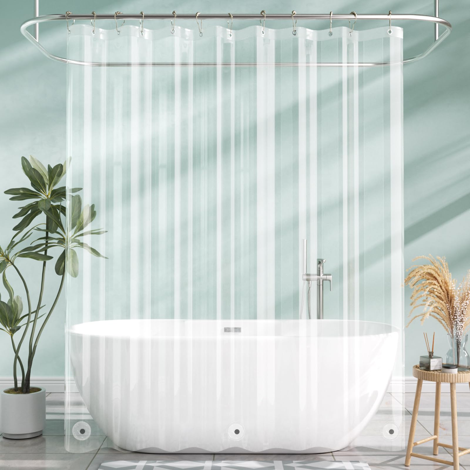 AmazerBath Clear Shower Curtain Liner, 72x72 Plastic Shower Liner, Waterproof PEVA Shower Curtain Liner, Cute Lightweight Shower Curtains for Bathroom with Magnets and 12 Rustproof Metal Grommet Holes