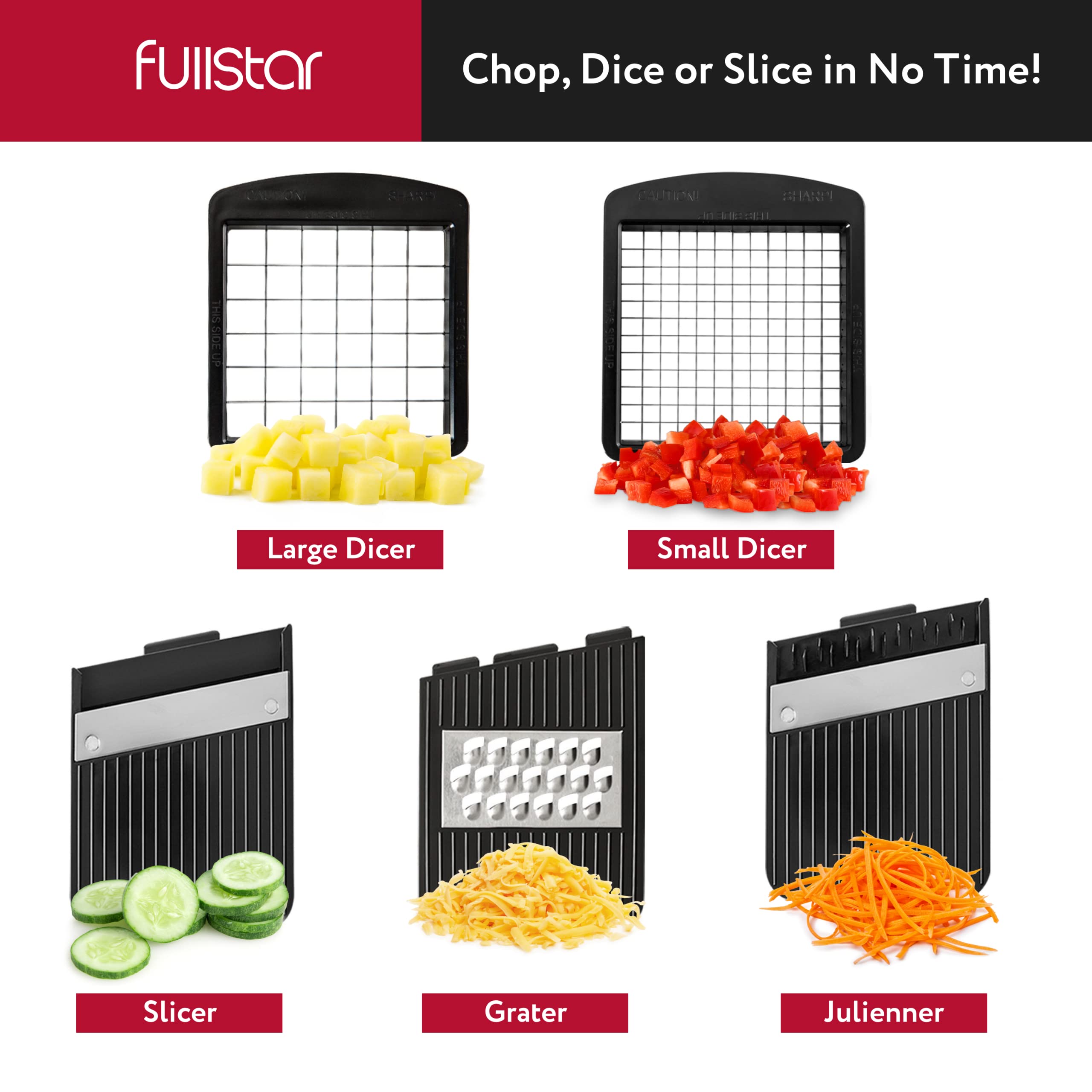 Fullstar All-in-1 Vegetable Chopper, Mandoline Slicer & Cheese Grater | Multi Blade French Fry Cutter & Veggie Dicer | Includes Bonus Handheld Spiralizer & Kitchen Gadgets