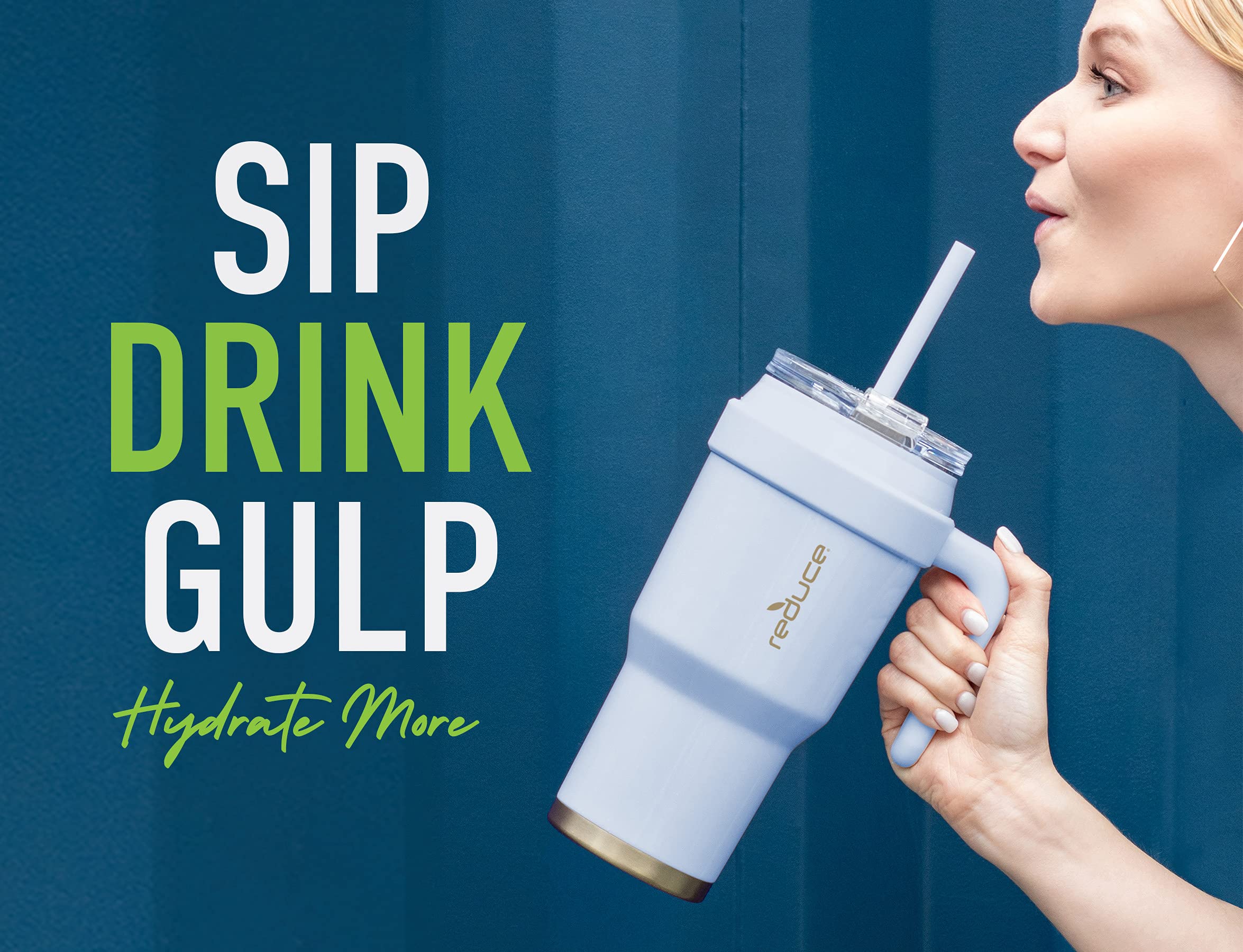REDUCE 40 oz Tumbler with Handle and Straw, Stainless Steel with Sip-It-Your-Way Lid - Keeps Drinks Cold up to 34 Hours - Sweat Proof, Dishwasher Safe, BPA Free - Pink Cotton, Opaque Gloss