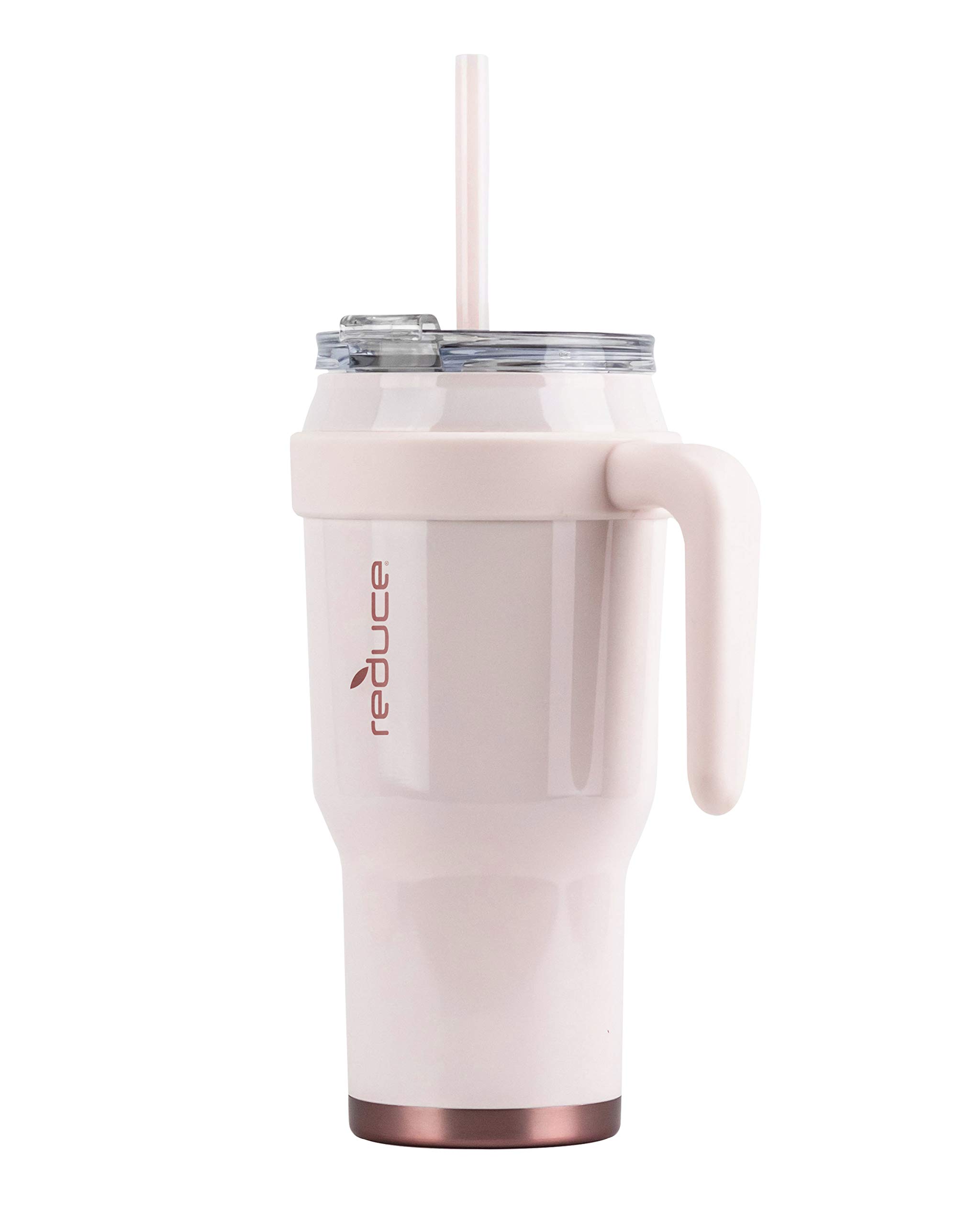 REDUCE 40 oz Tumbler with Handle and Straw, Stainless Steel with Sip-It-Your-Way Lid - Keeps Drinks Cold up to 34 Hours - Sweat Proof, Dishwasher Safe, BPA Free - Pink Cotton, Opaque Gloss