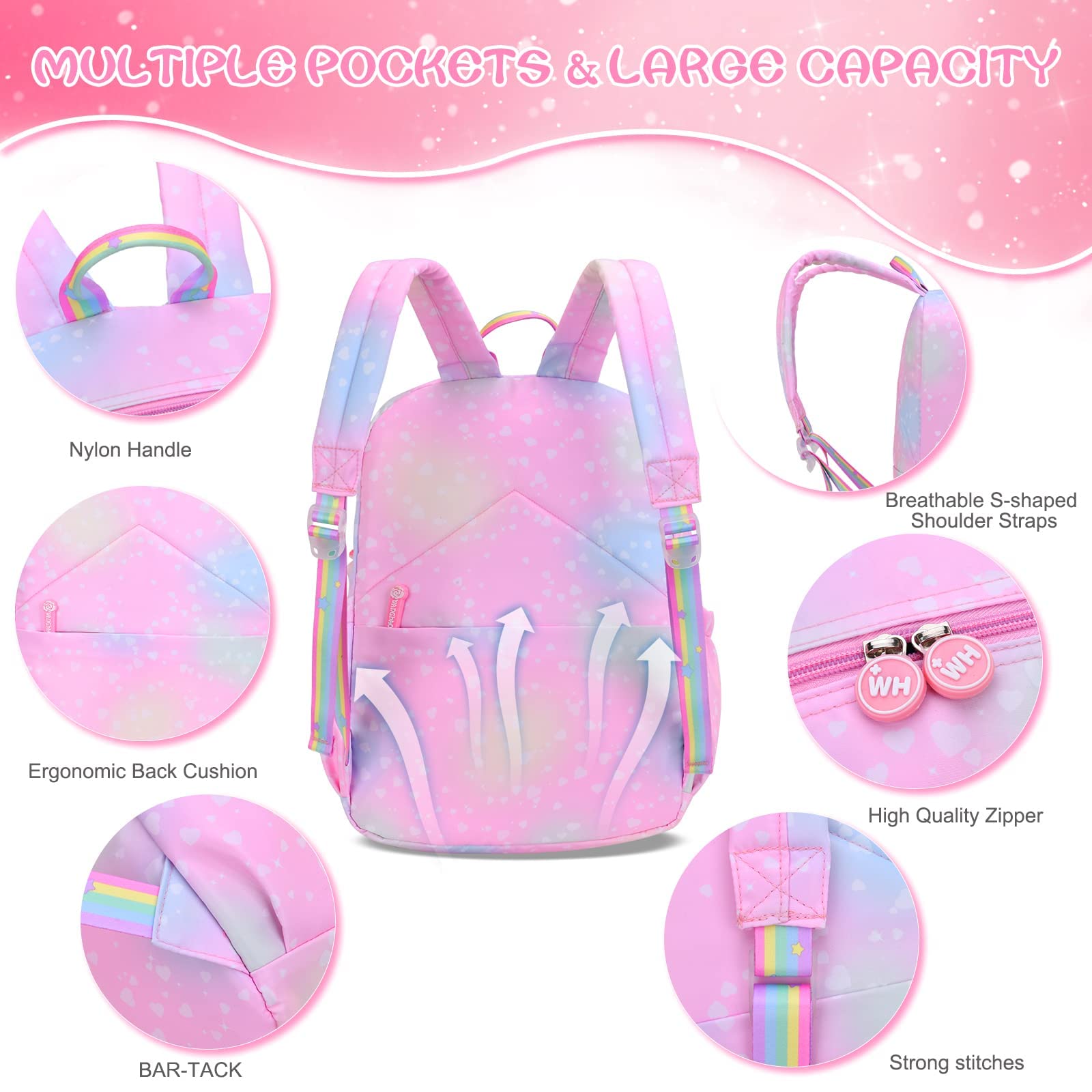 School Backpacks for Teen Girls Laptop Backpack with Lunch Bag,Cute waterproof Travel Bookbags Pink