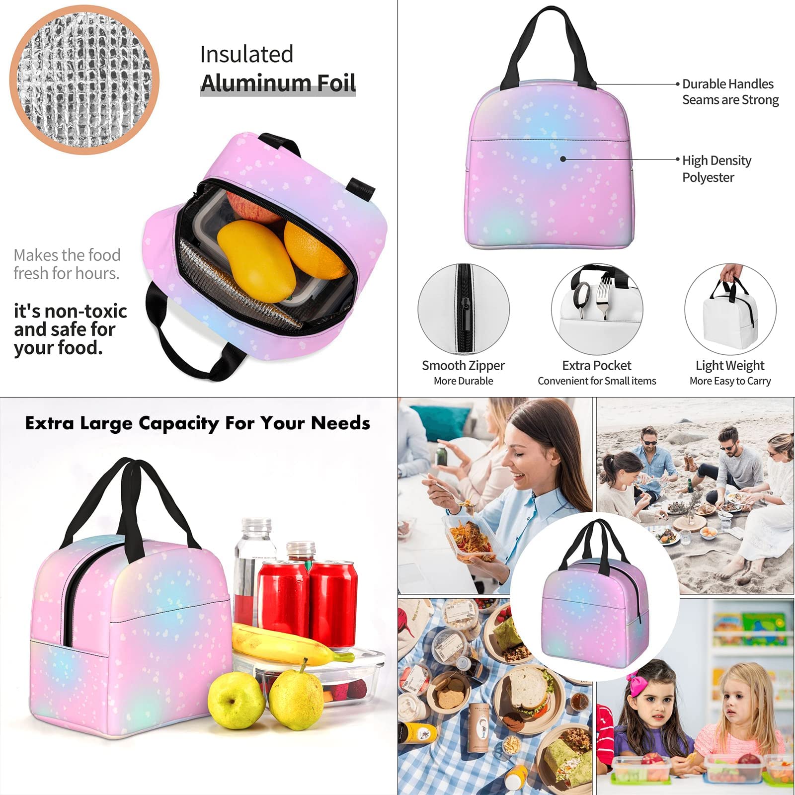School Backpacks for Teen Girls Laptop Backpack with Lunch Bag,Cute waterproof Travel Bookbags Pink