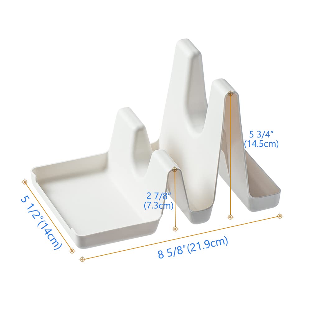 Poeland Pot Lid Holder Organizer, Plastic Wavy-Shape 2 Layers Pot Lid Stand Multifunction Kitchen Countertop Storage Rack for Pot Lids, Spoons, Cutting Board