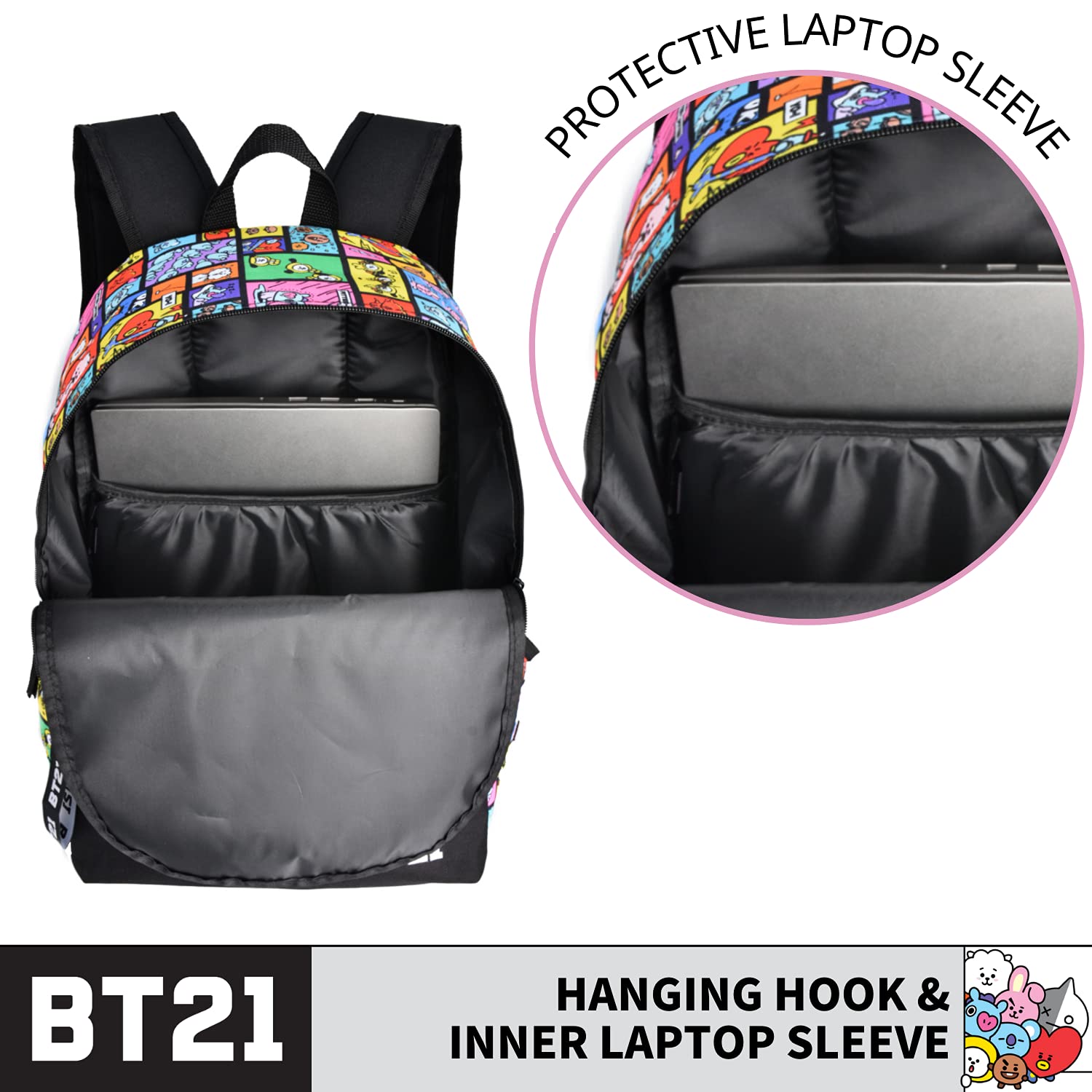 Concept One BT21 LINE FRIENDS 12 Inch Sleeve Laptop Backpack, Padded Computer School Bag, Multi, One Size