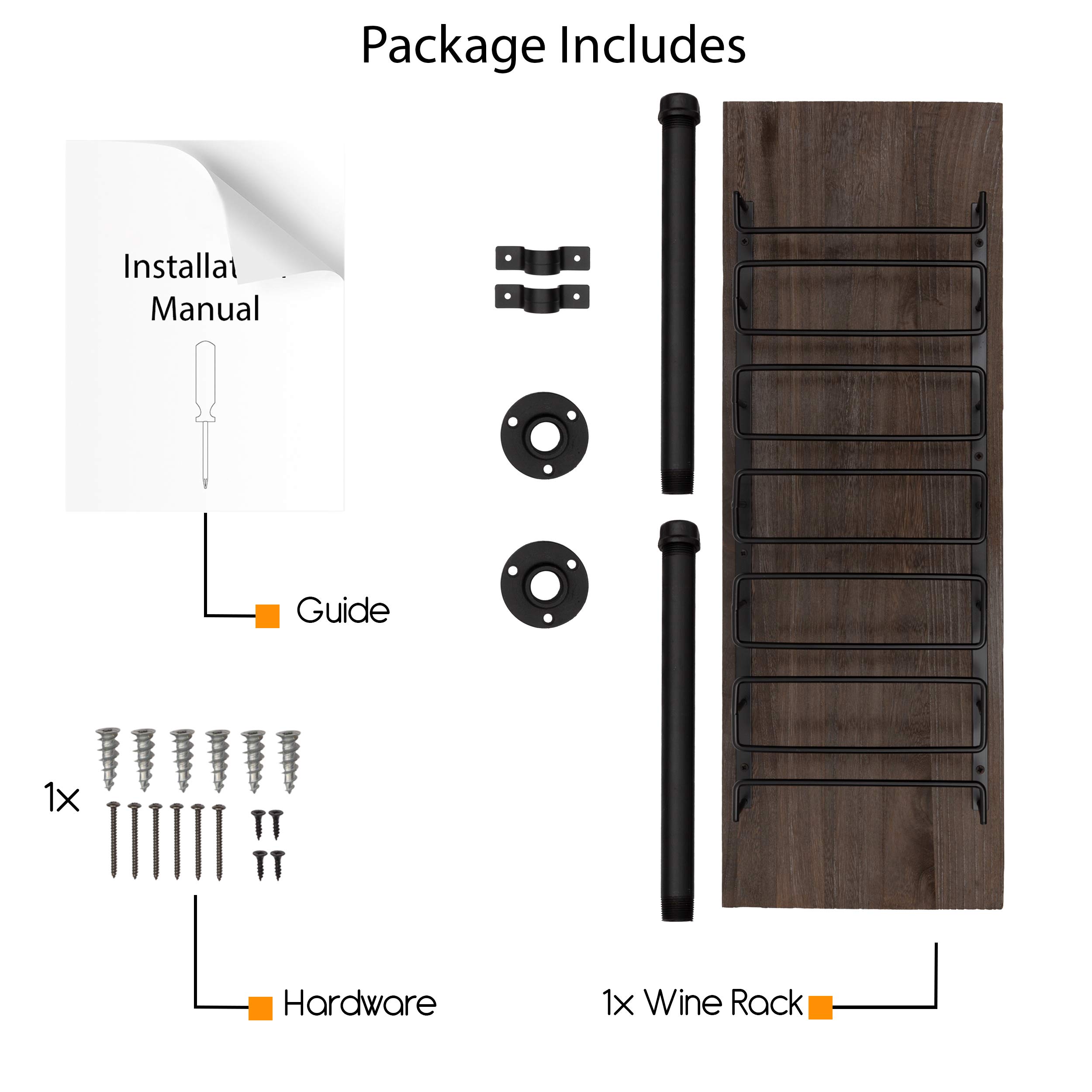 Rustic State Wall Mounted Reclaimed Wood Floating Wine Bottle Rack with Glassware Holder Stemware Shelf Storage Organizer - Home, Kitchen, Dining Room Bar Décor - Walnut