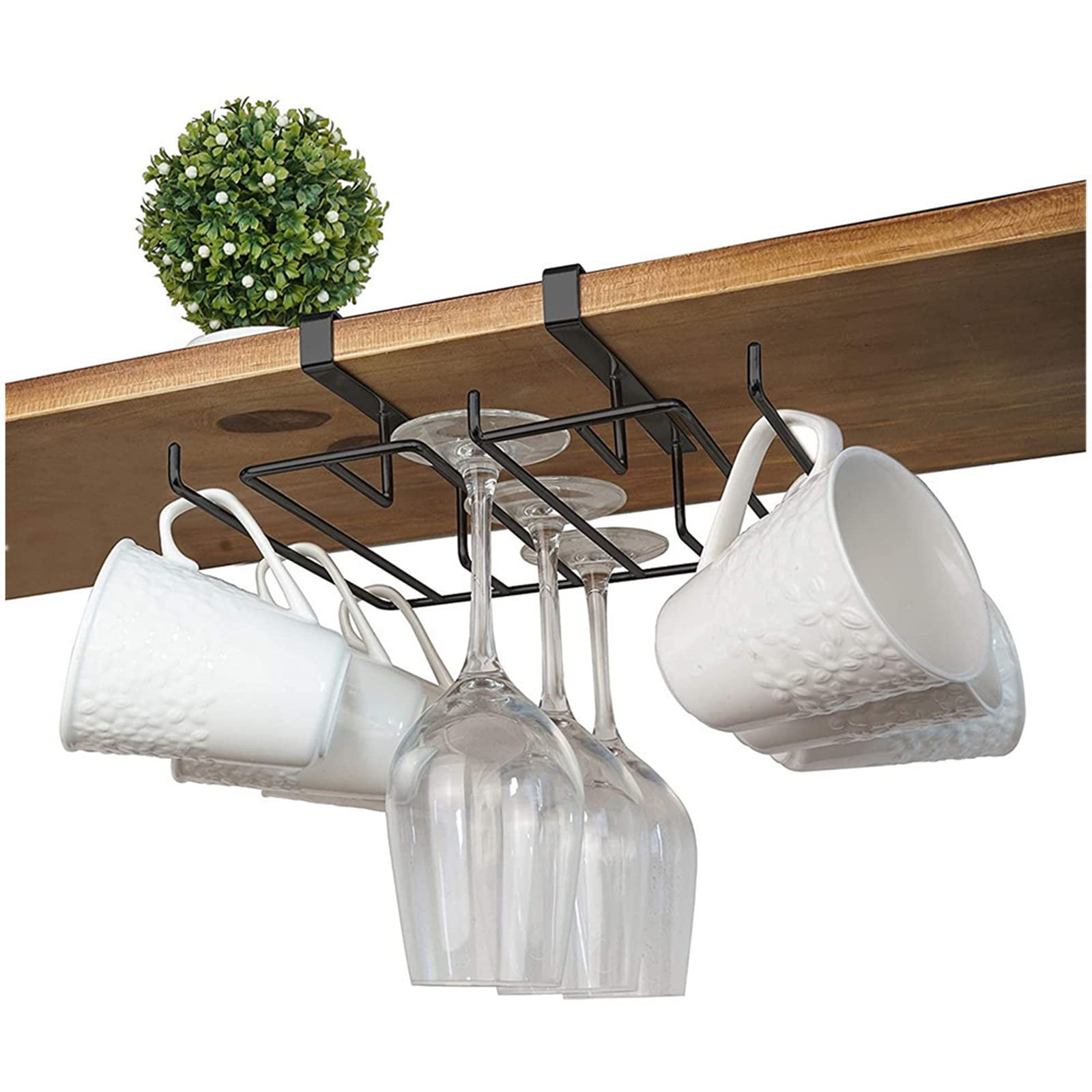 Yopay 2 Pack Wine Glass Rack Under Cabinet, 6 Rows Wine Glass Holder, Hanging Storage Stemware Holder for Shelf Bar Kitchen