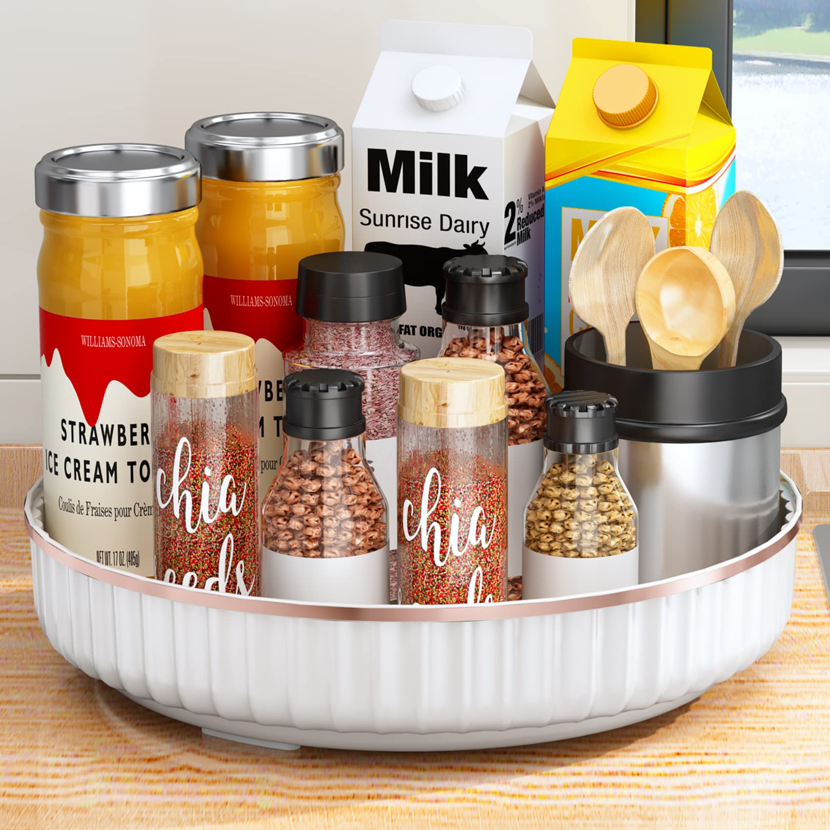 Lazy Susan Organizer, Rotating Spice Rack Turntable for Storage Kitchen Cabinet Pantry Fridge Bins Can Jars (White - 10 inch)