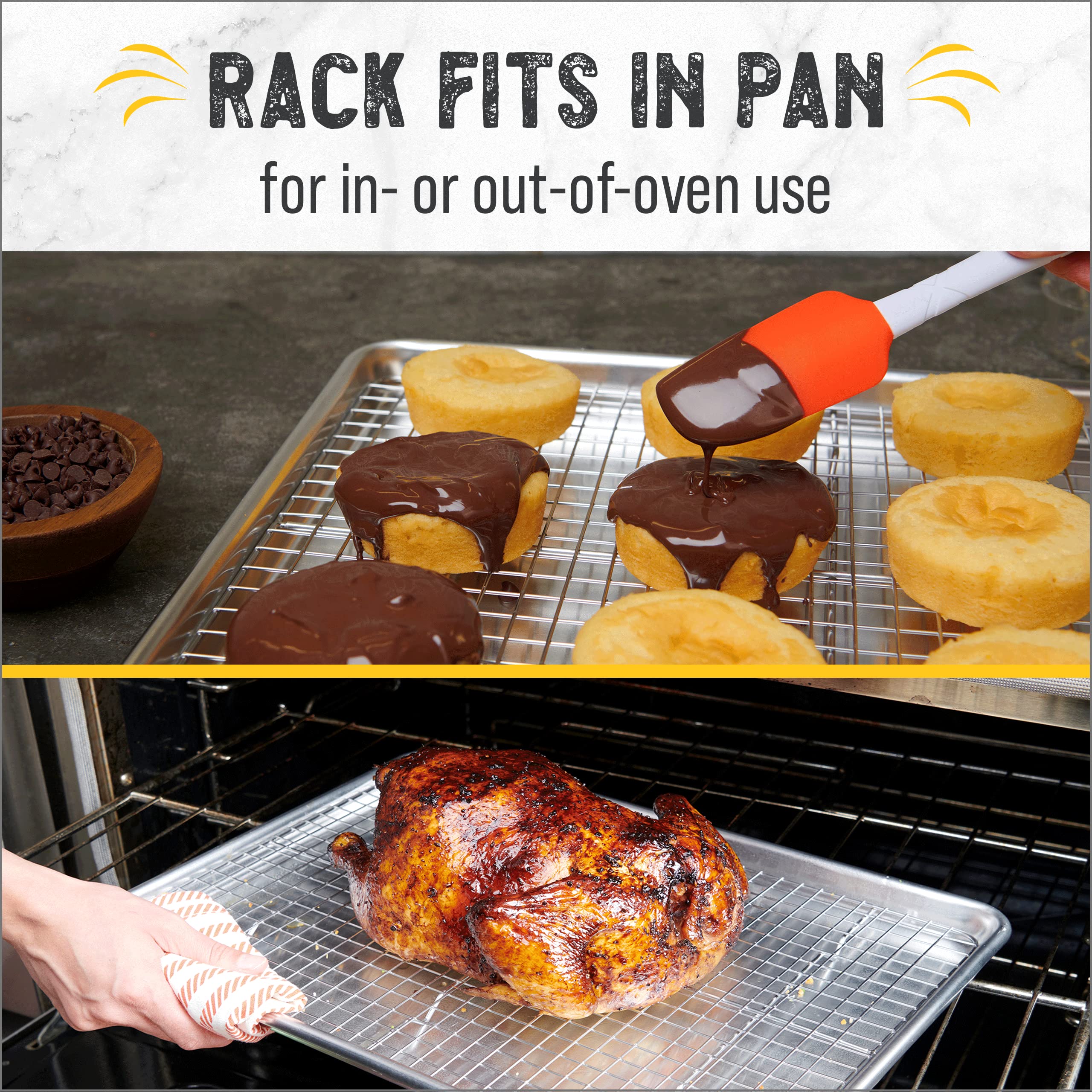 Checkered Chef Baking Sheet with Wire Rack Set 13" x 18" - Single Set w/ Half Sheet Pan & Stainless Steel Oven Rack for Cooking