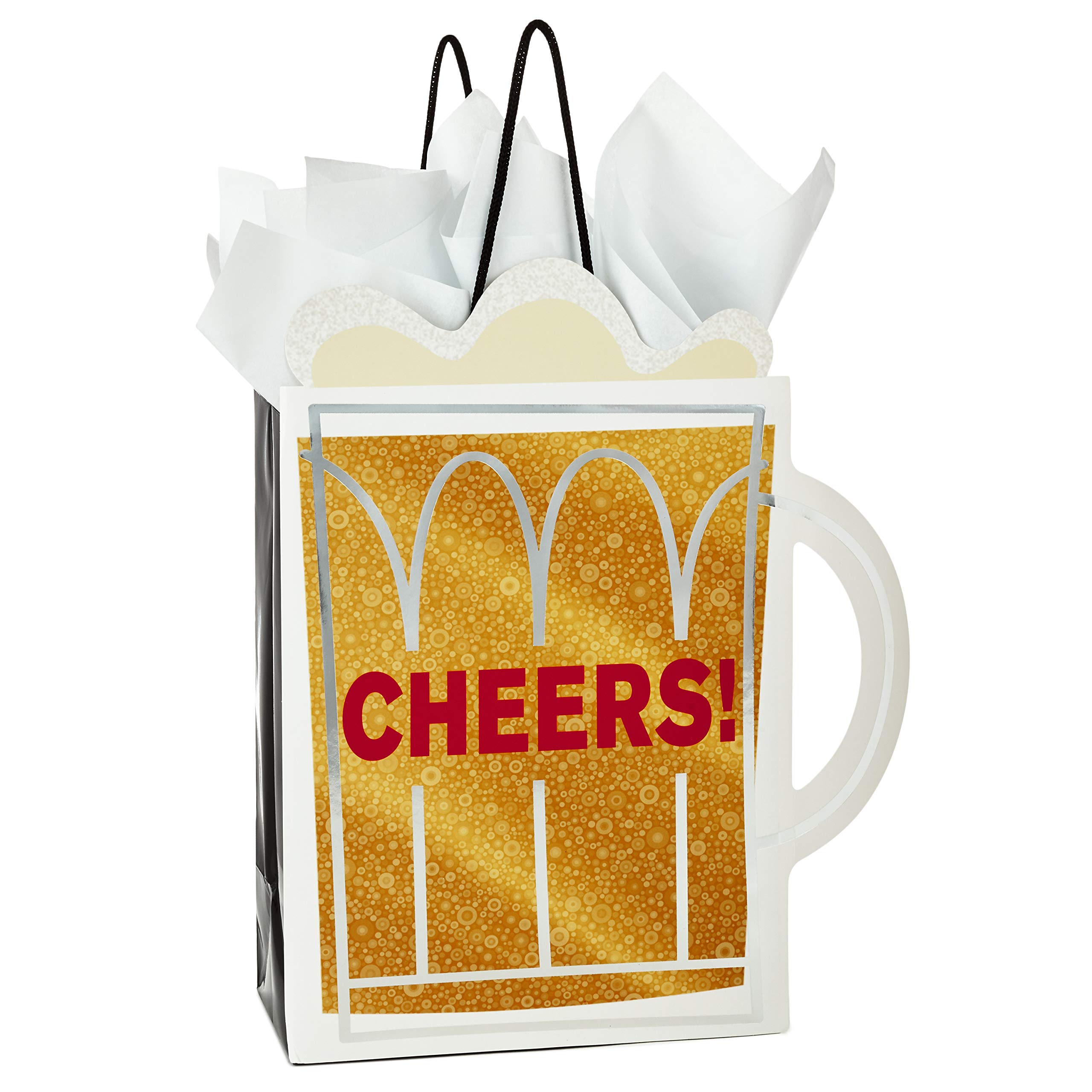 Hallmark 9" Medium Gift Bag with Tissue Paper ("Cheers!" Beer Mug) for Christmas, Father's Day, Birthdays, Graduations, Promotions, New Jobs or Any Occasion