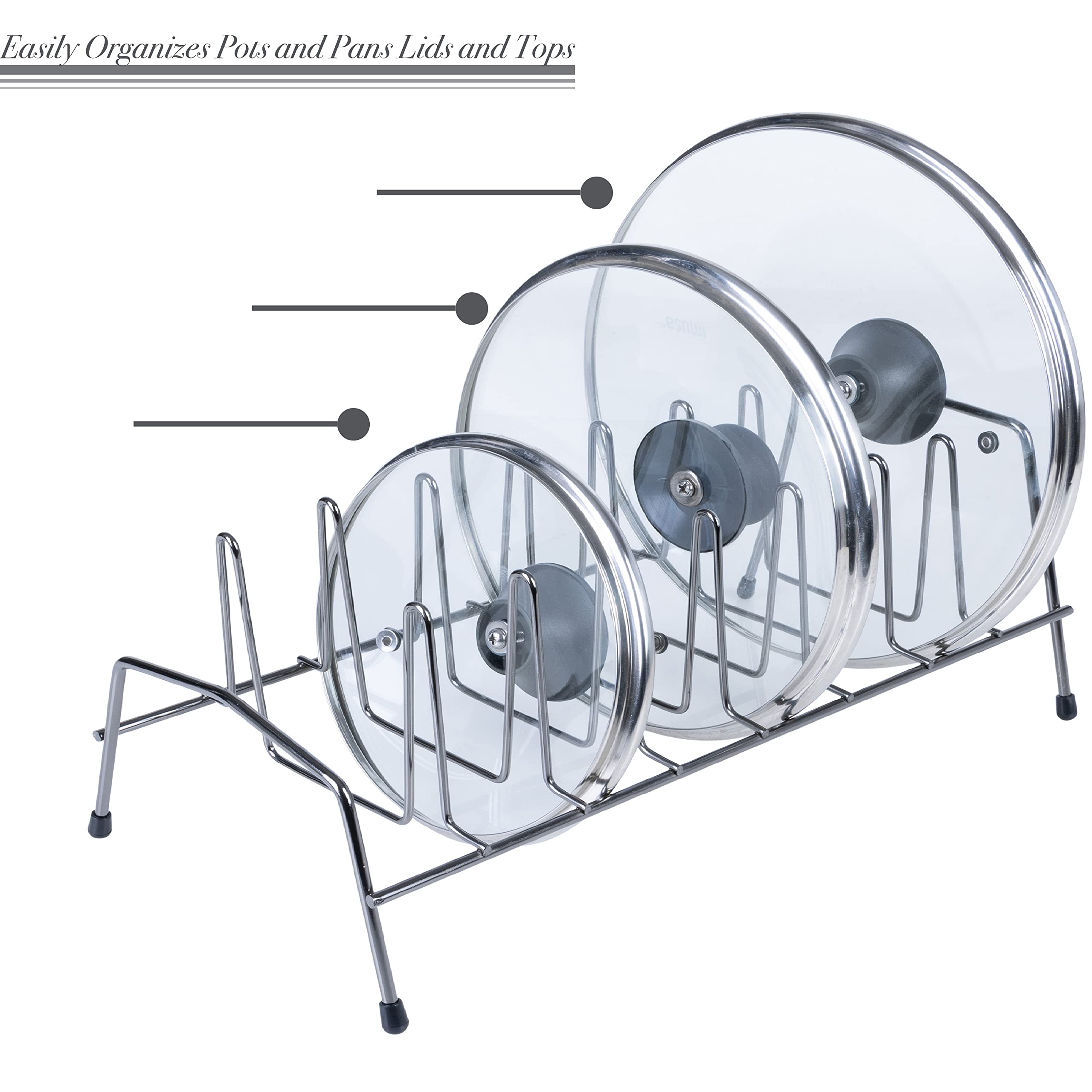 Kitchen Details 8 Section Lid and Plate Organizer | Free Standing | Pot, Pan & Cutting Board Holder | Cabinet Pantry and Countertop Organization | Onyx