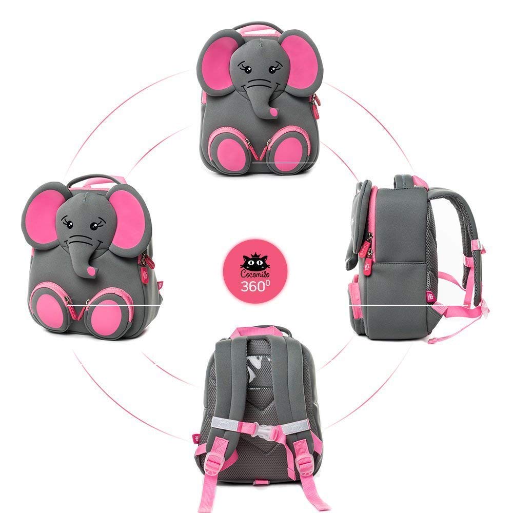 Cocomilo 12" Cartoon 3D Cat Toddler Backpack for Kids Waterproof Preschool Baby Bag for Boys and Girls with Ant-lost Leash (Elephant)