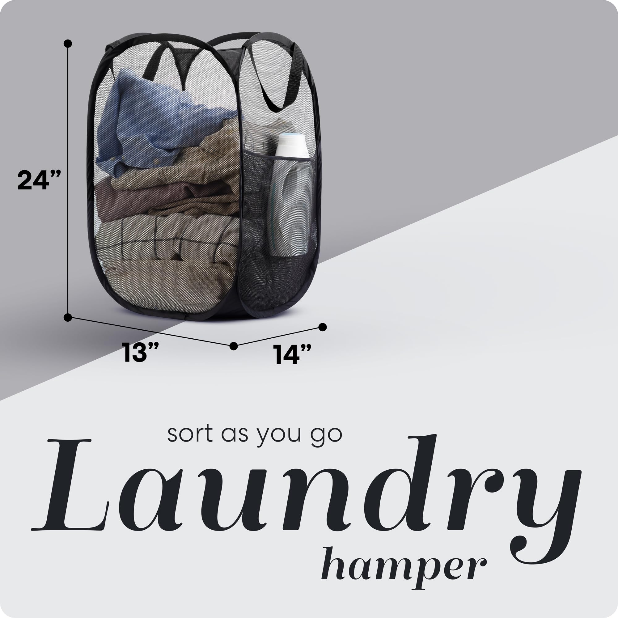 Handy Laundry Mesh Popup Hamper β Foldable Lightweight Basket for Washing β Durable Clothing Storage for Kids Room, Students College Dorm, Home, Travel & Camping β Black Pop-up Clothes Hamper