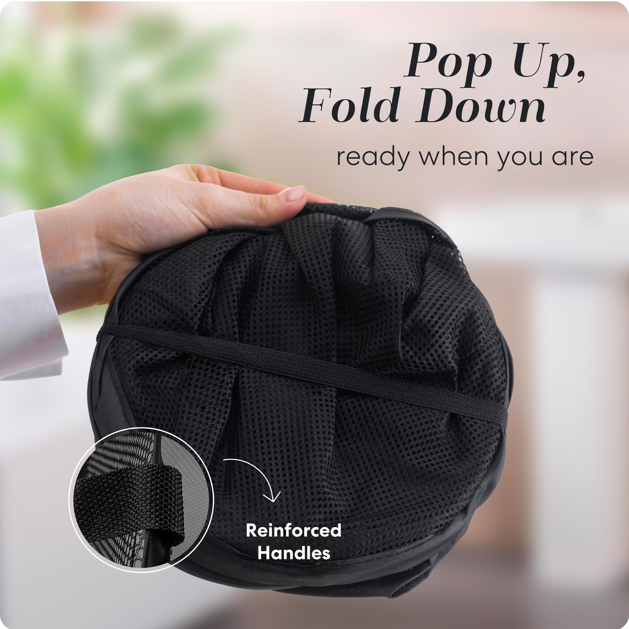 Handy Laundry Mesh Popup Hamper β Foldable Lightweight Basket for Washing β Durable Clothing Storage for Kids Room, Students College Dorm, Home, Travel & Camping β Black Pop-up Clothes Hamper