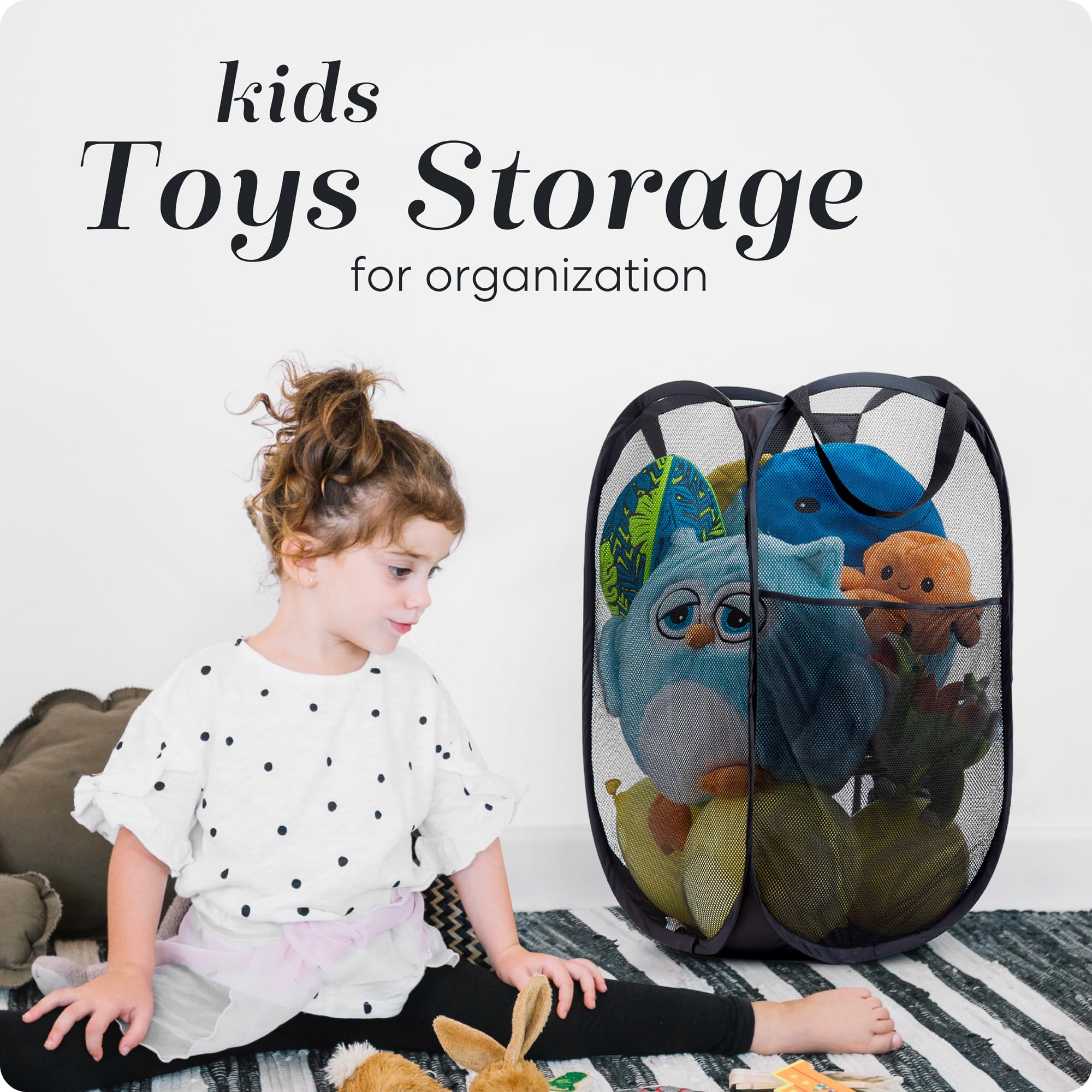 Handy Laundry Mesh Popup Hamper β Foldable Lightweight Basket for Washing β Durable Clothing Storage for Kids Room, Students College Dorm, Home, Travel & Camping β Black Pop-up Clothes Hamper