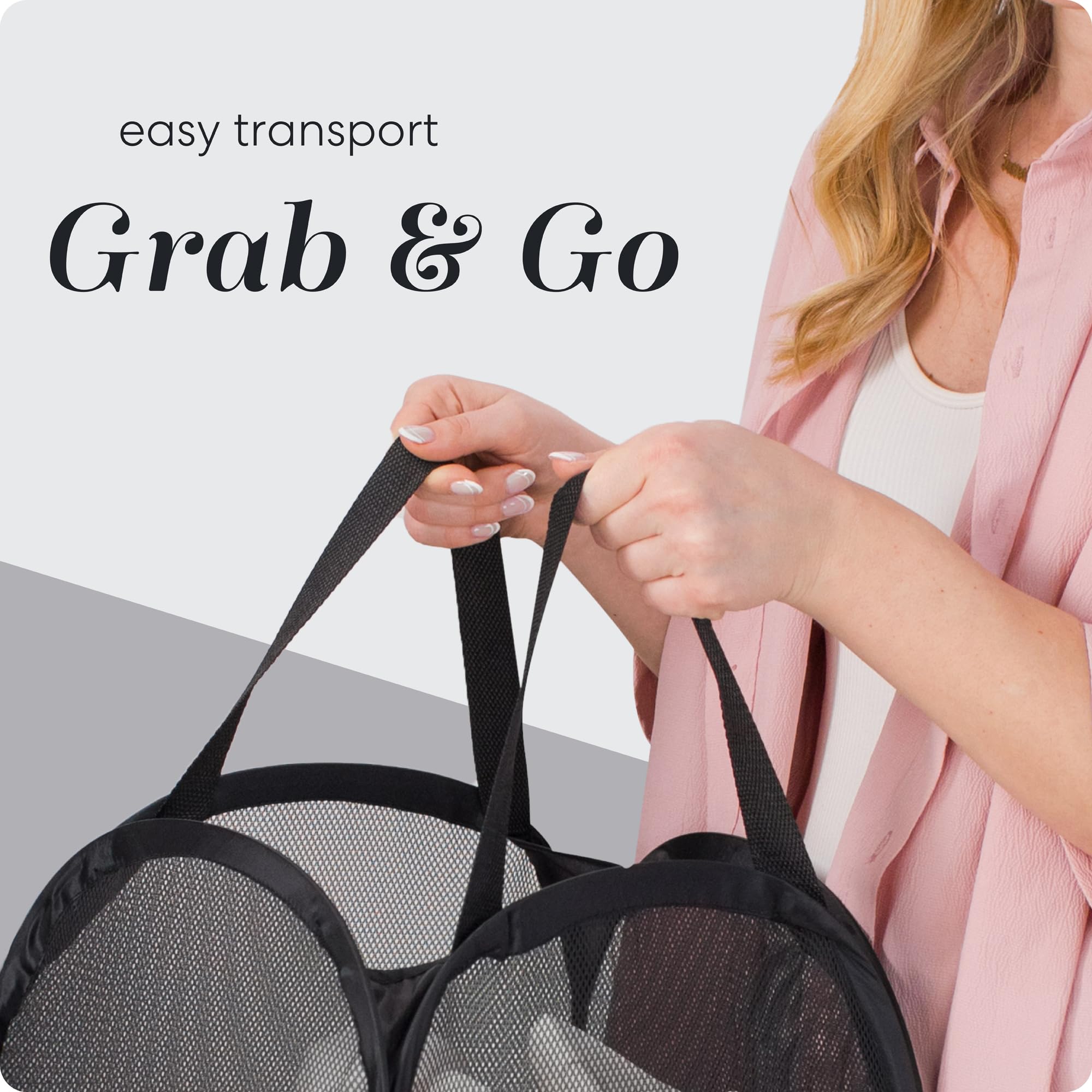 Handy Laundry Mesh Popup Hamper β Foldable Lightweight Basket for Washing β Durable Clothing Storage for Kids Room, Students College Dorm, Home, Travel & Camping β Black Pop-up Clothes Hamper