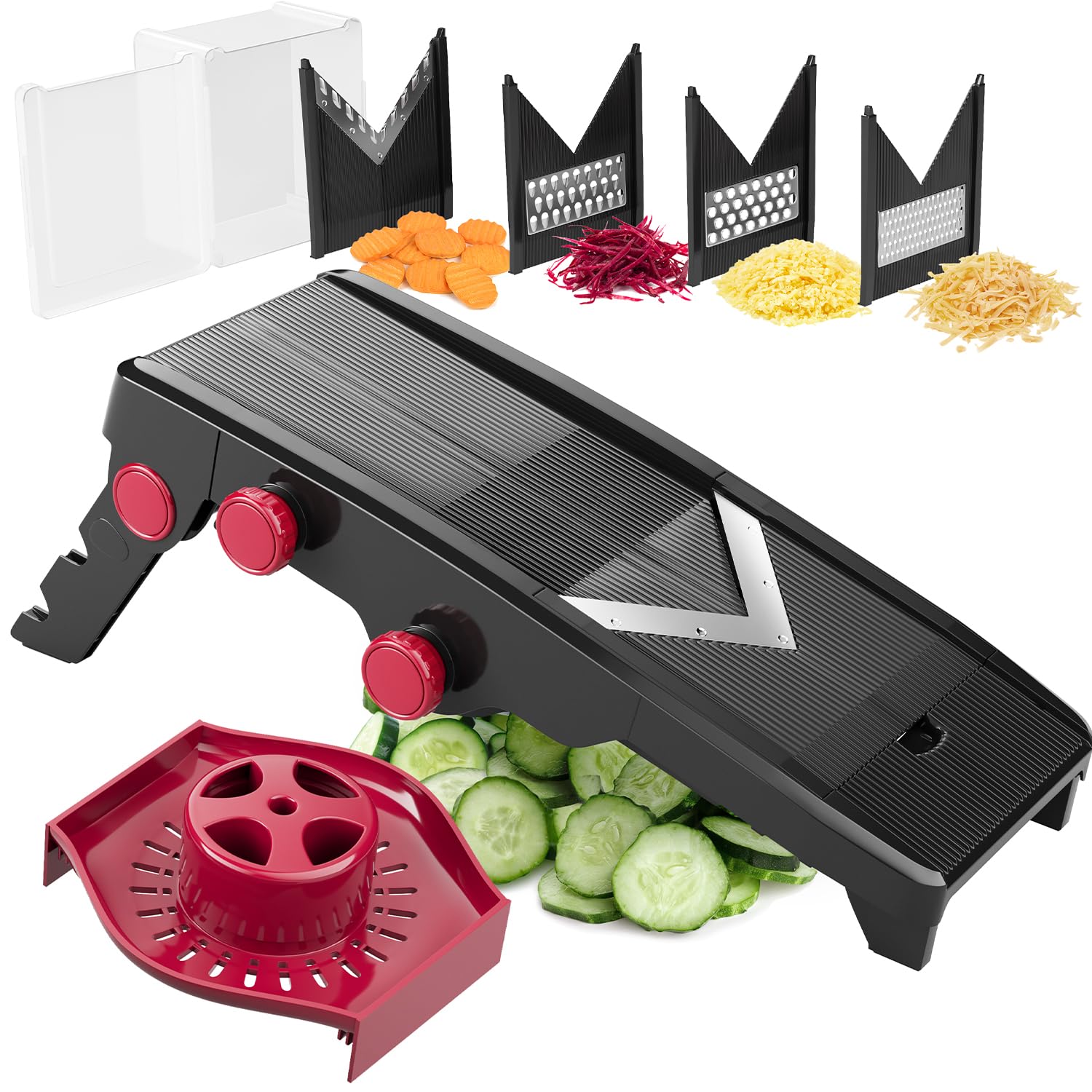 Mueller Vegetable Chopper - Heavy Duty Vegetable Slicer - Onion Chopper with Container - Food Chopper Slicer Dicer Cutter - 4 Blades