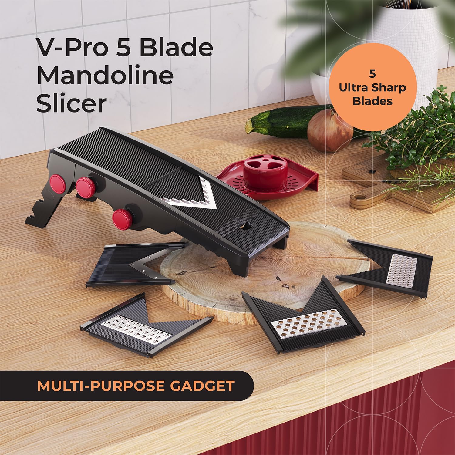 Mueller Vegetable Chopper - Heavy Duty Vegetable Slicer - Onion Chopper with Container - Food Chopper Slicer Dicer Cutter - 4 Blades