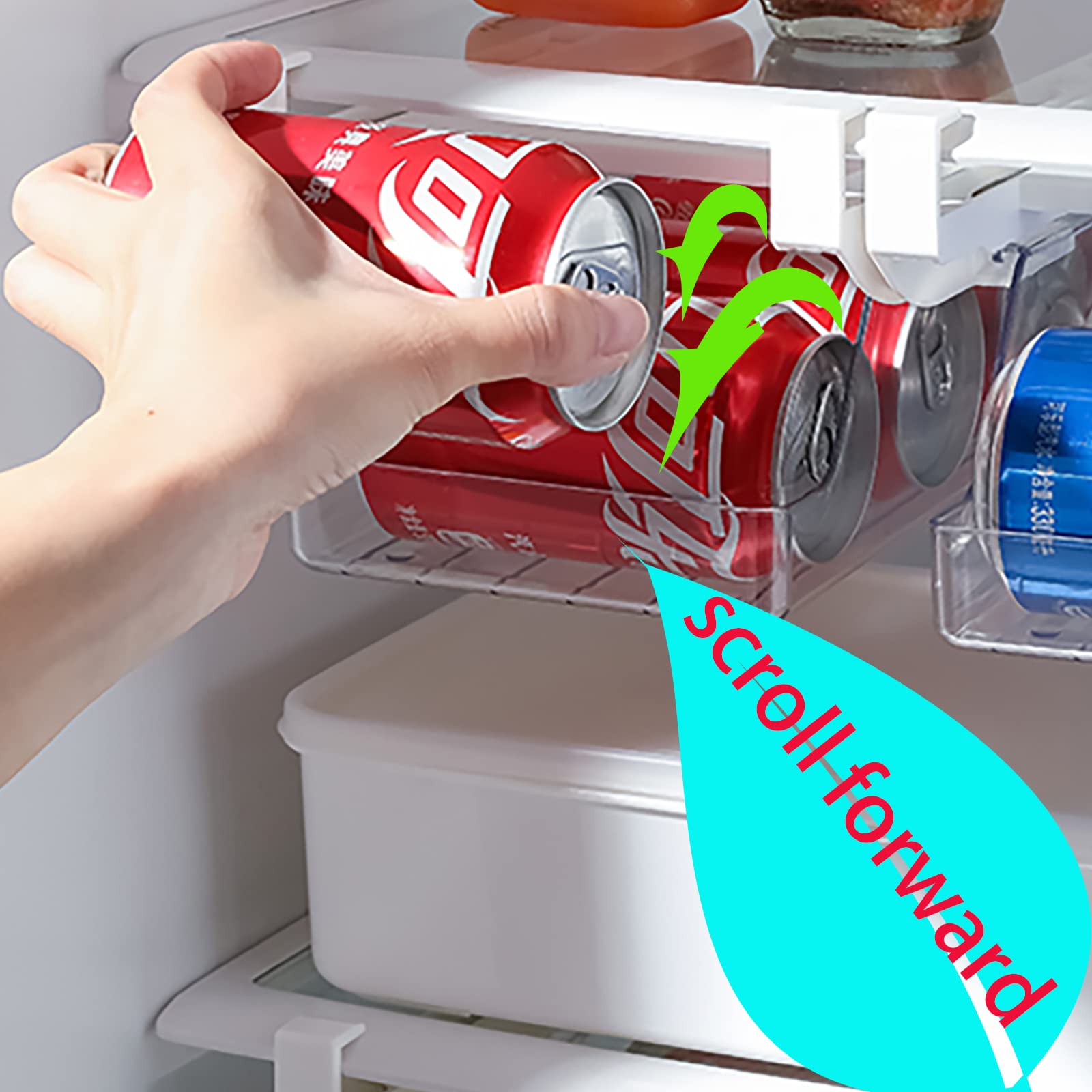 XILAOTOU Fridge Organizer Hanging Soda Can Dispenser Drink Holder for Refrigerator, Kitchen Organizer,Cabinet Shelf - Clear Plastic Canned Food Storage Rack,store to 5 standards 12-oz soda