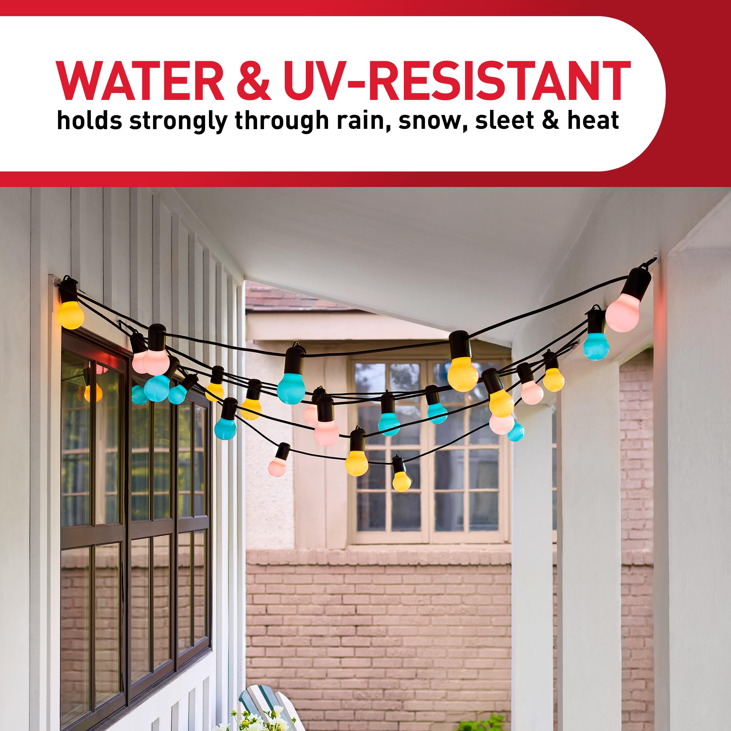 Command Outdoor Light Clips, Damage Free Hanging Outdoor Light Clips with Adhesive Strips, No Tools Wall Clips for Hanging Outdoor Lights and Cables, 20 Clear Clips and 24 Command Strips