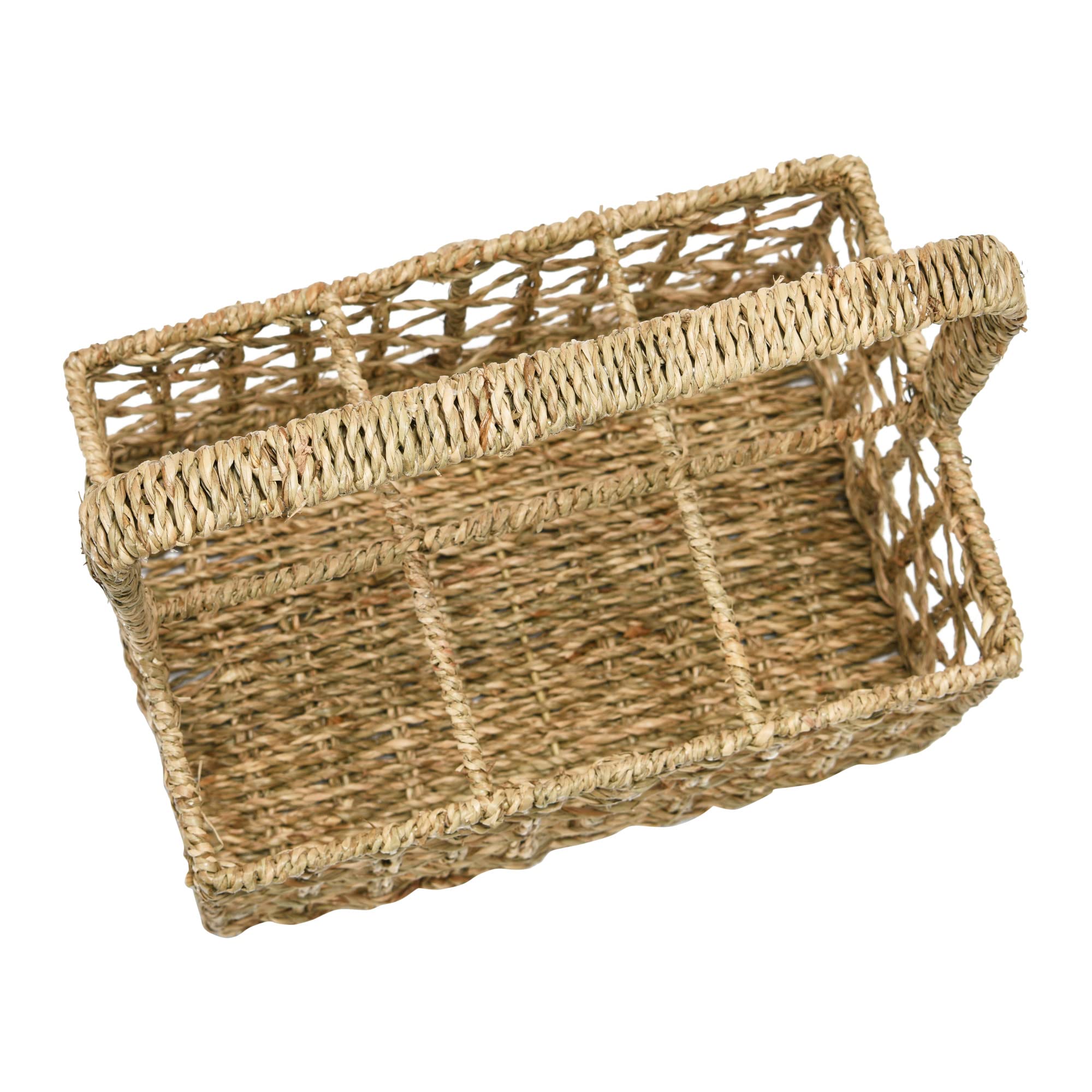 Creative Co-Op Hand-Woven Seagrass Handle and 6 Sections Caddy, 12" L x 8" W x 12" H, Natural