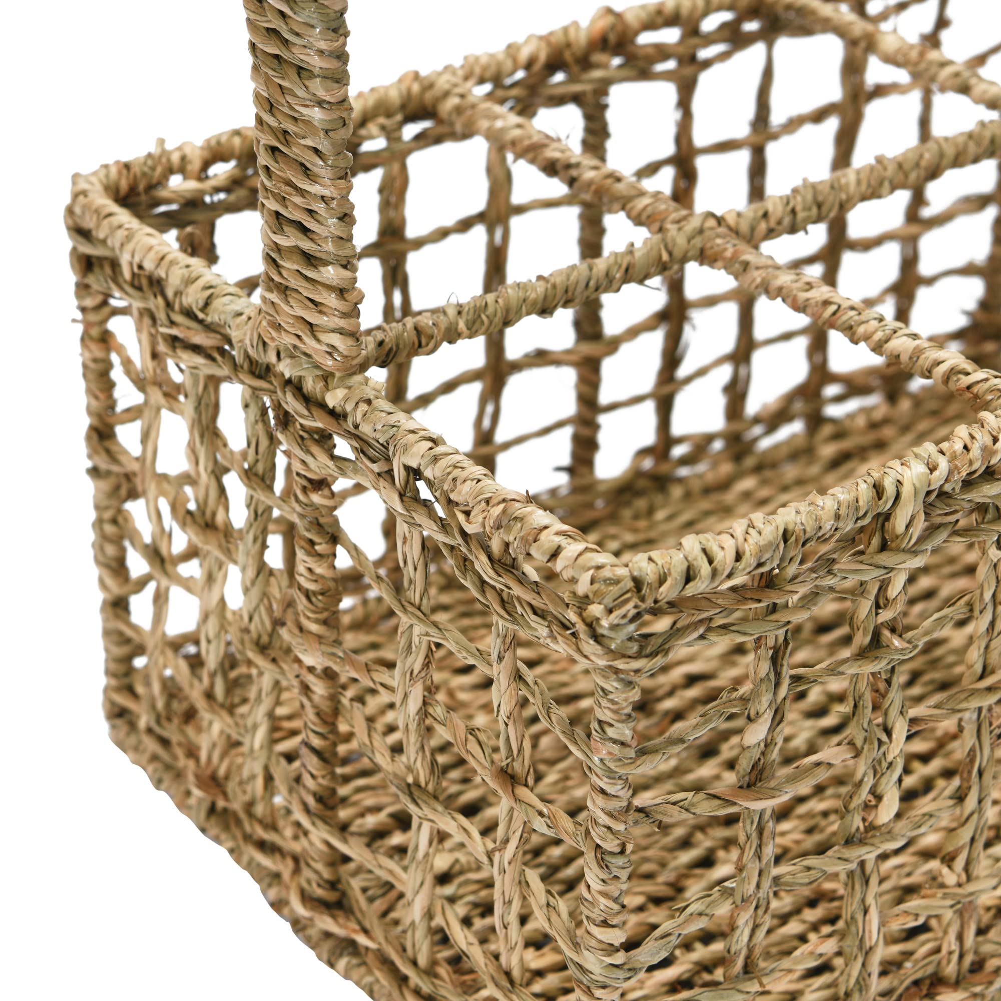 Creative Co-Op Hand-Woven Seagrass Handle and 6 Sections Caddy, 12" L x 8" W x 12" H, Natural