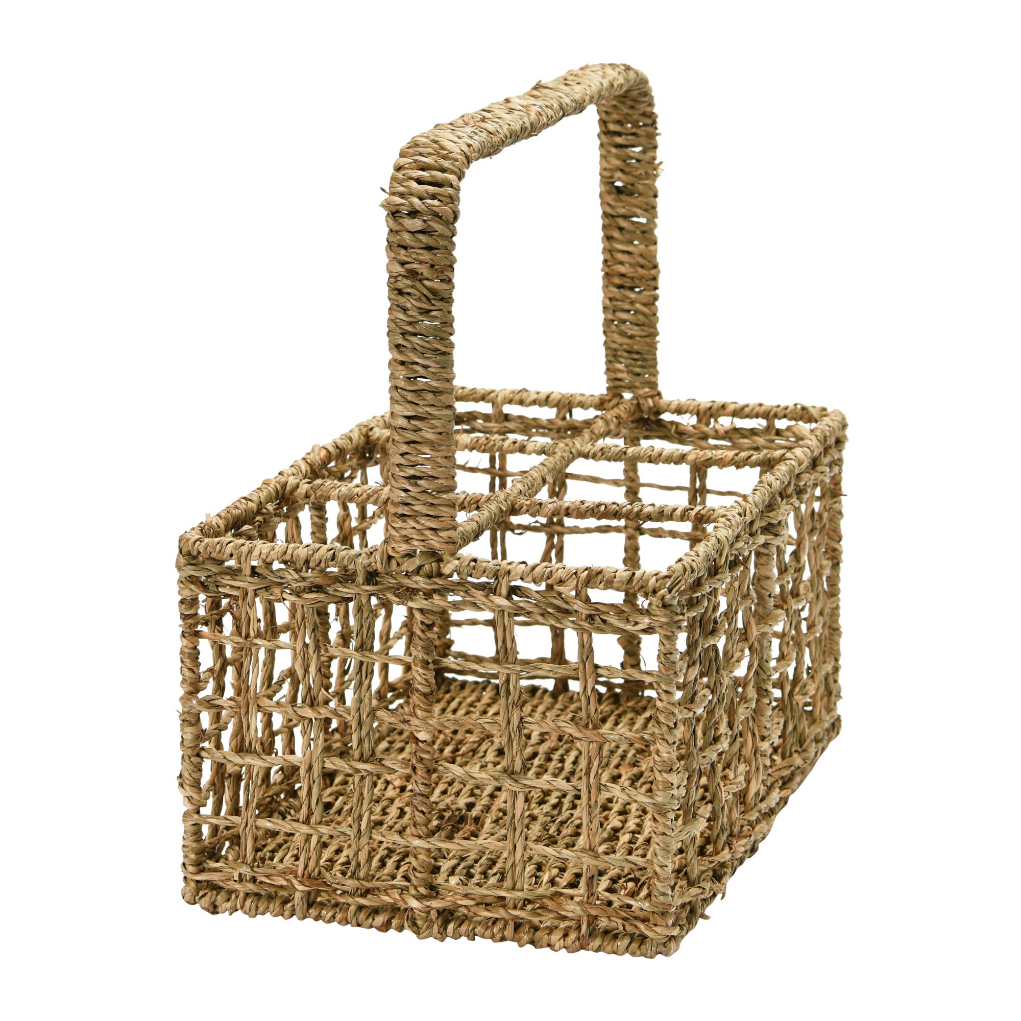 Creative Co-Op Hand-Woven Seagrass Handle and 6 Sections Caddy, 12" L x 8" W x 12" H, Natural