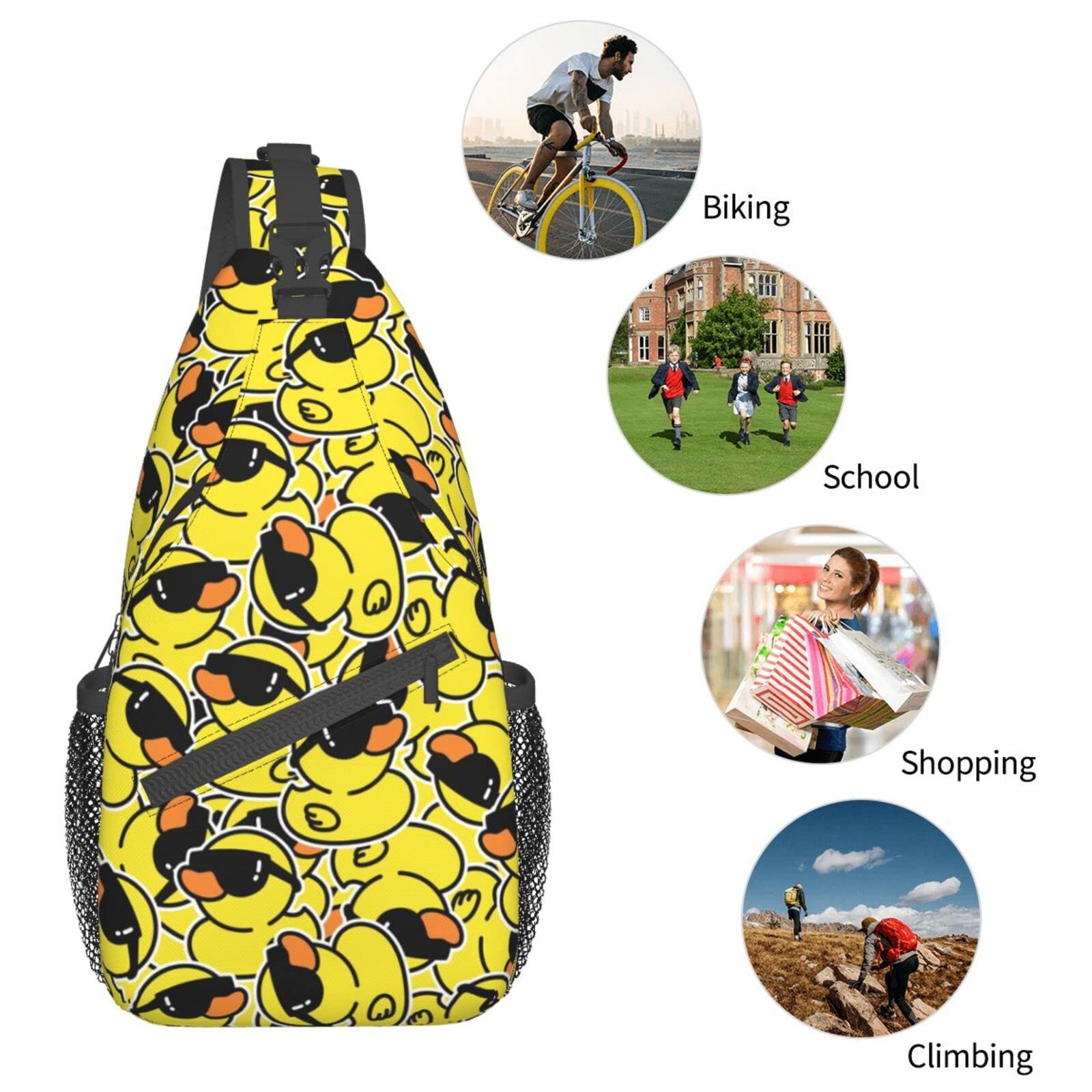 FBCAL Cute Duck Sling Backpack Multipurpose Chest Bag Hiking Travel Daypack Crossbody Shoulder Bag Outdoor Unisex