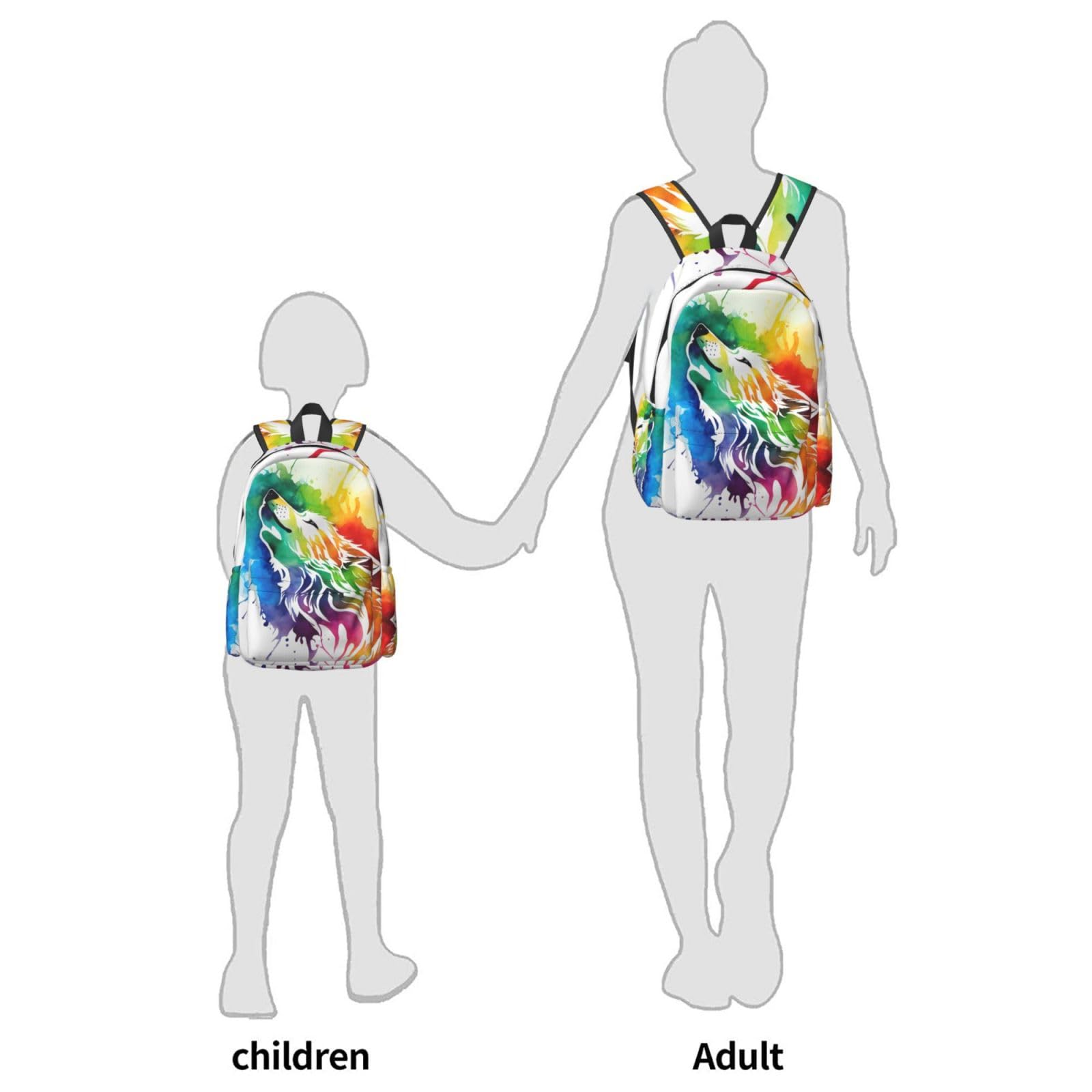 FeHuew 16 inch backpack Tie Dye Colorful Howl Wolf Laptop Backpack Full Print School Bookbag Shoulder Bag for Travel Daypack