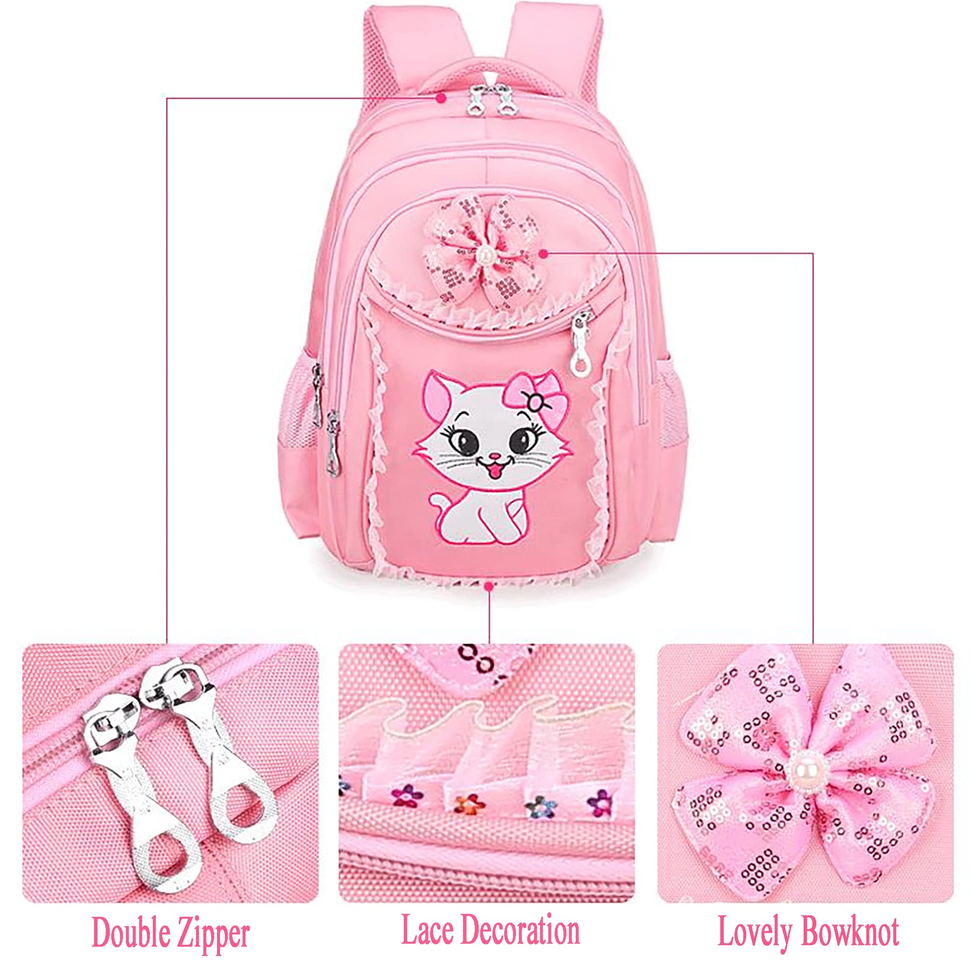 Cat Printed Girls Backpack Kids School Bookbag for Primary Students Pink