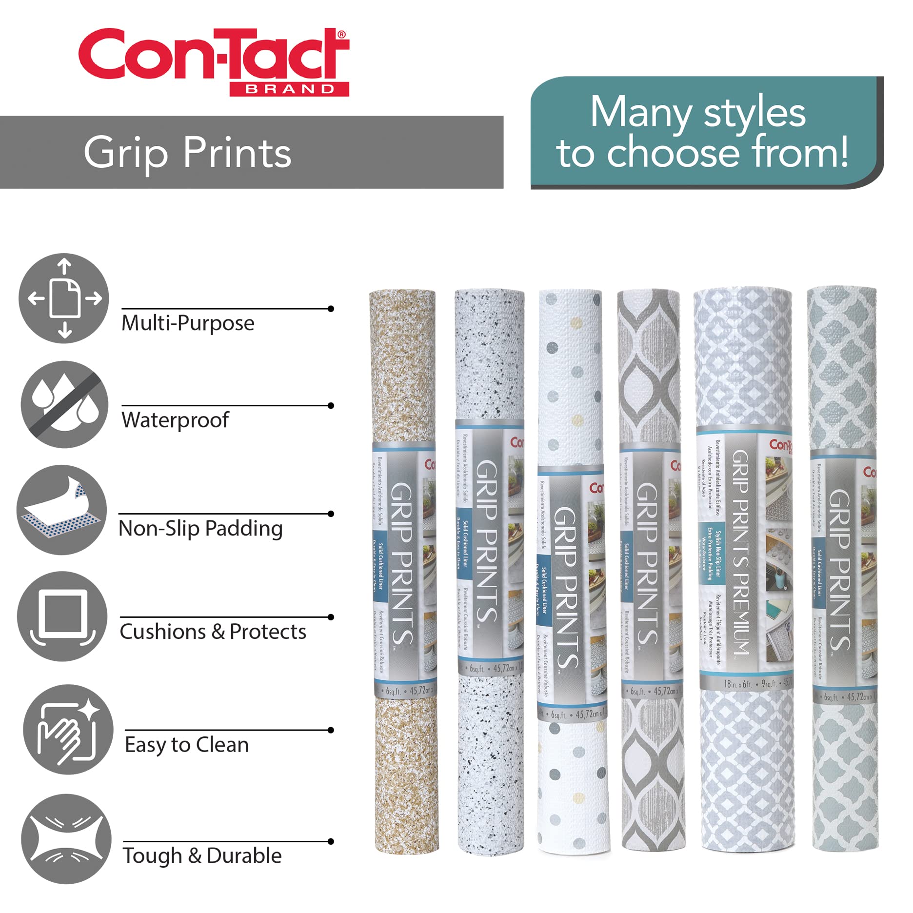 Con-Tact Brand Grip Prints Durable Adhesive Non-Slip Shelf and Drawer Liner, 18" x 4', Talisman Taupe, 6 Rolls