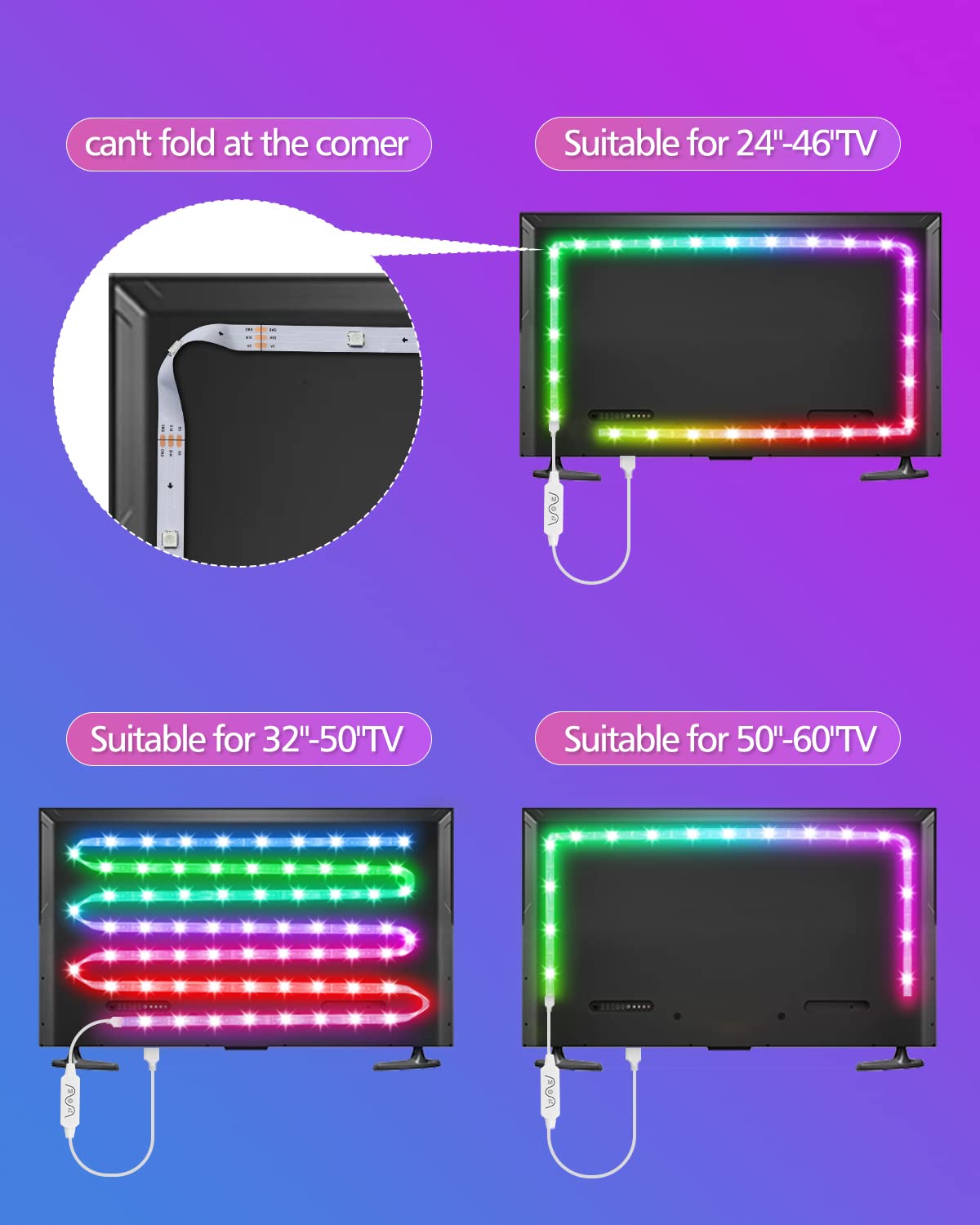 Daymeet LED Lights for TV, 9.8FT Led Backlight TV Lights RGB Led TV Lights for 32-60inch TV USB Led Strip Lights for TV Led Lights Sync with Music Bluetooth APP Control Led Lights for Bedroom