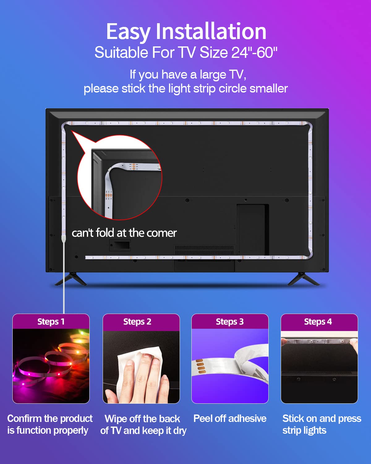 Daymeet LED Lights for TV, 9.8FT Led Backlight TV Lights RGB Led TV Lights for 32-60inch TV USB Led Strip Lights for TV Led Lights Sync with Music Bluetooth APP Control Led Lights for Bedroom
