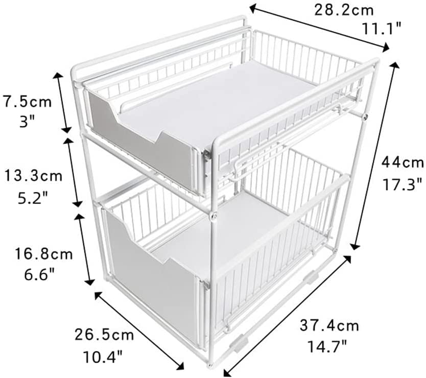 CBYJK Stackable 2-Tie Under Sink Cabinets Organizer With Sliding Storage Drawer, Under Sink Organizer, Pull Out Cabinets Organizer Shelf, Sliding Basket Organizer Drawer For Kitchen, Bathroom, Office