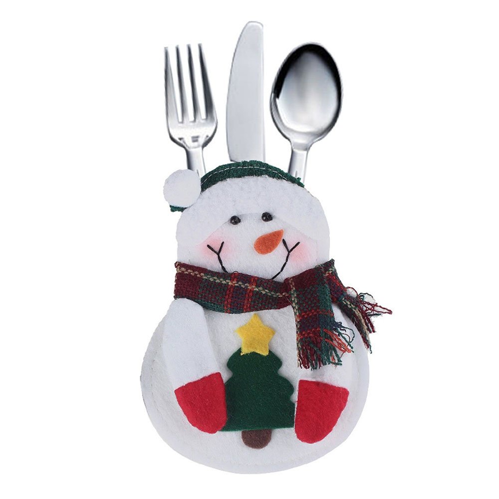 Deggod 8Pcs Christmas Tableware Holders Set, White Snowman Knife and Fork Bags Covers for Thanksgiving New Year Christmas Party Decorations Xmas Dinner Table Decor Ornaments (Snowman)