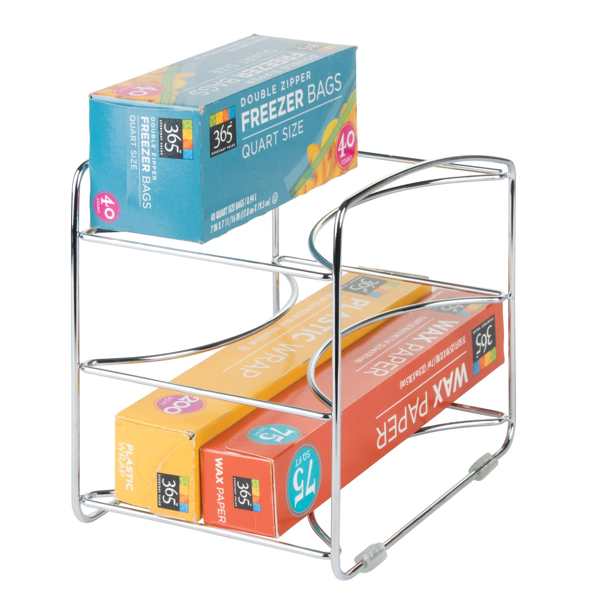 iDesign Classico Kitchen Organizer Rack for Aluminum Foil, Sandwich Bags, Plastic Wrap - 3 Shelves, Chrome