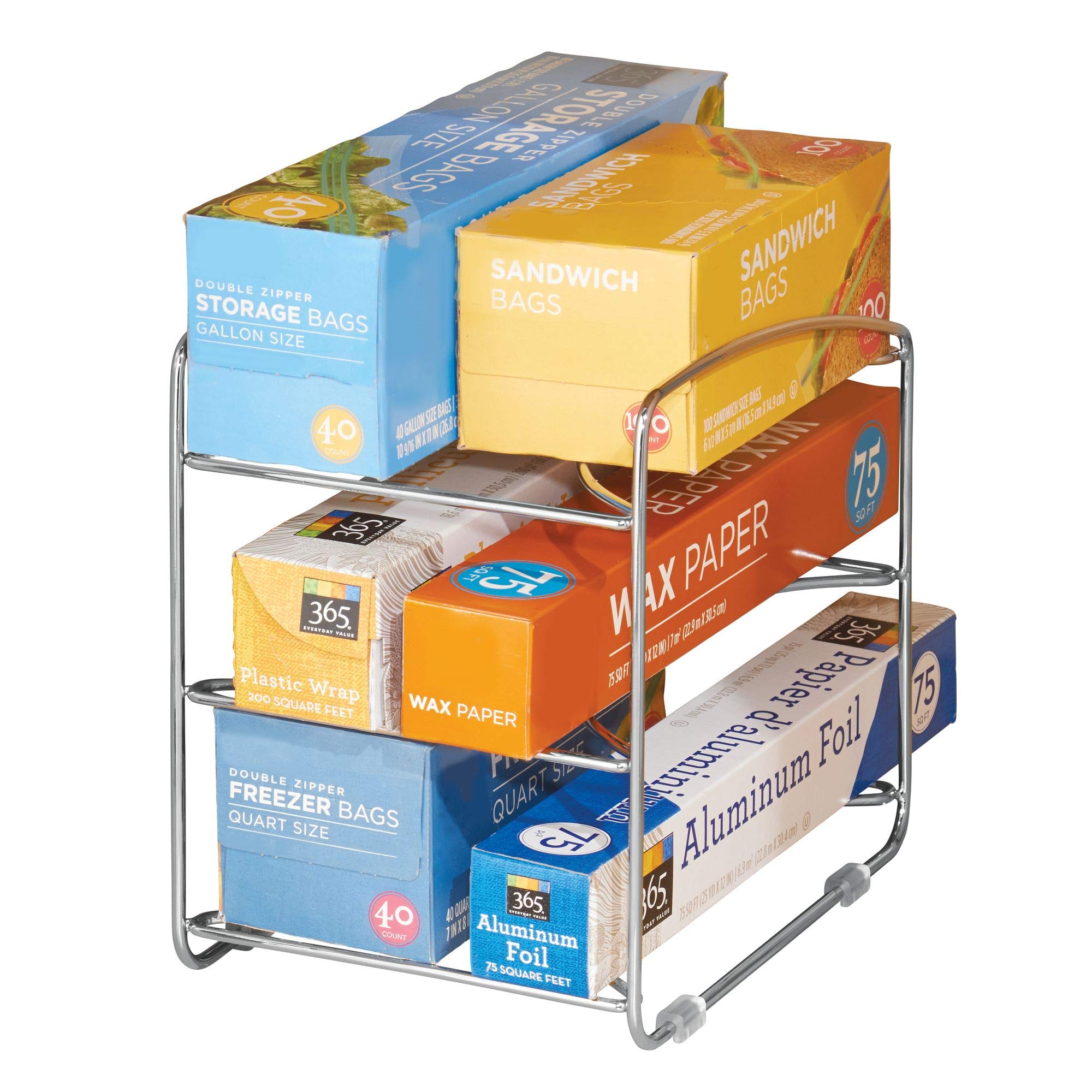 iDesign Classico Kitchen Organizer Rack for Aluminum Foil, Sandwich Bags, Plastic Wrap - 3 Shelves, Chrome