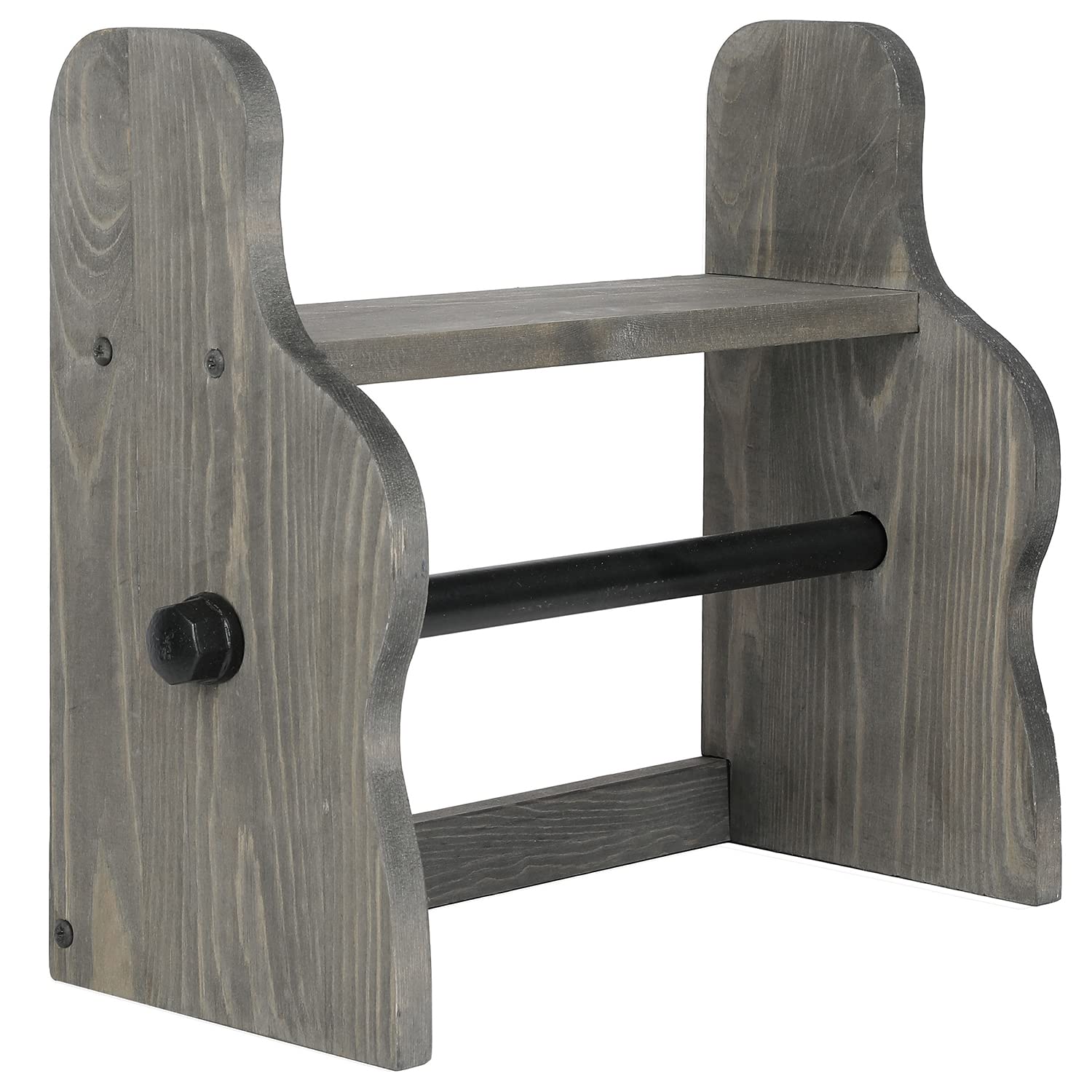 MyGift Wall Mounted Vintage Gray Solid Wood Paper Towel Holder and Spice Jars Storage Shelf with Industrial Black Metal Pipe Bar, Countertop Paper Towel Dispenser