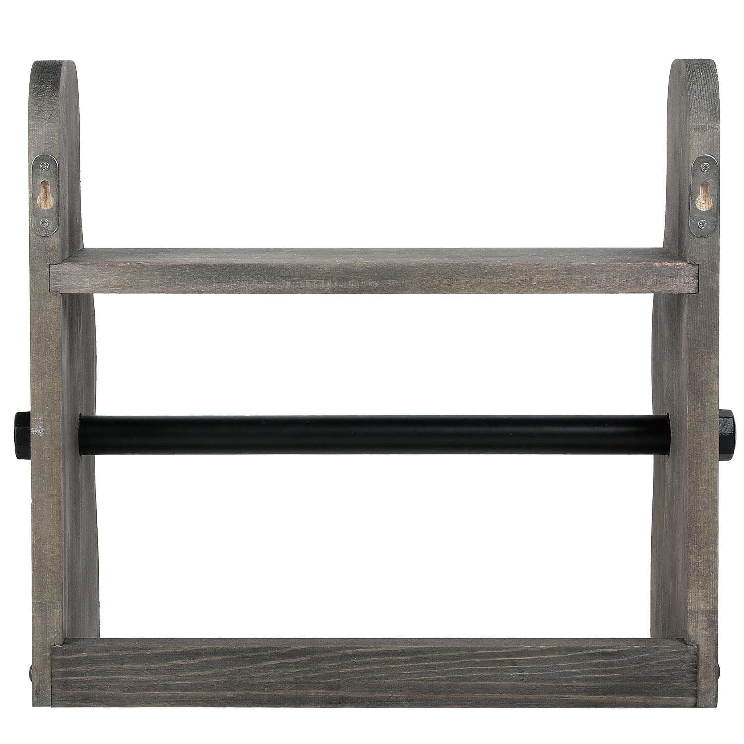 MyGift Wall Mounted Vintage Gray Solid Wood Paper Towel Holder and Spice Jars Storage Shelf with Industrial Black Metal Pipe Bar, Countertop Paper Towel Dispenser