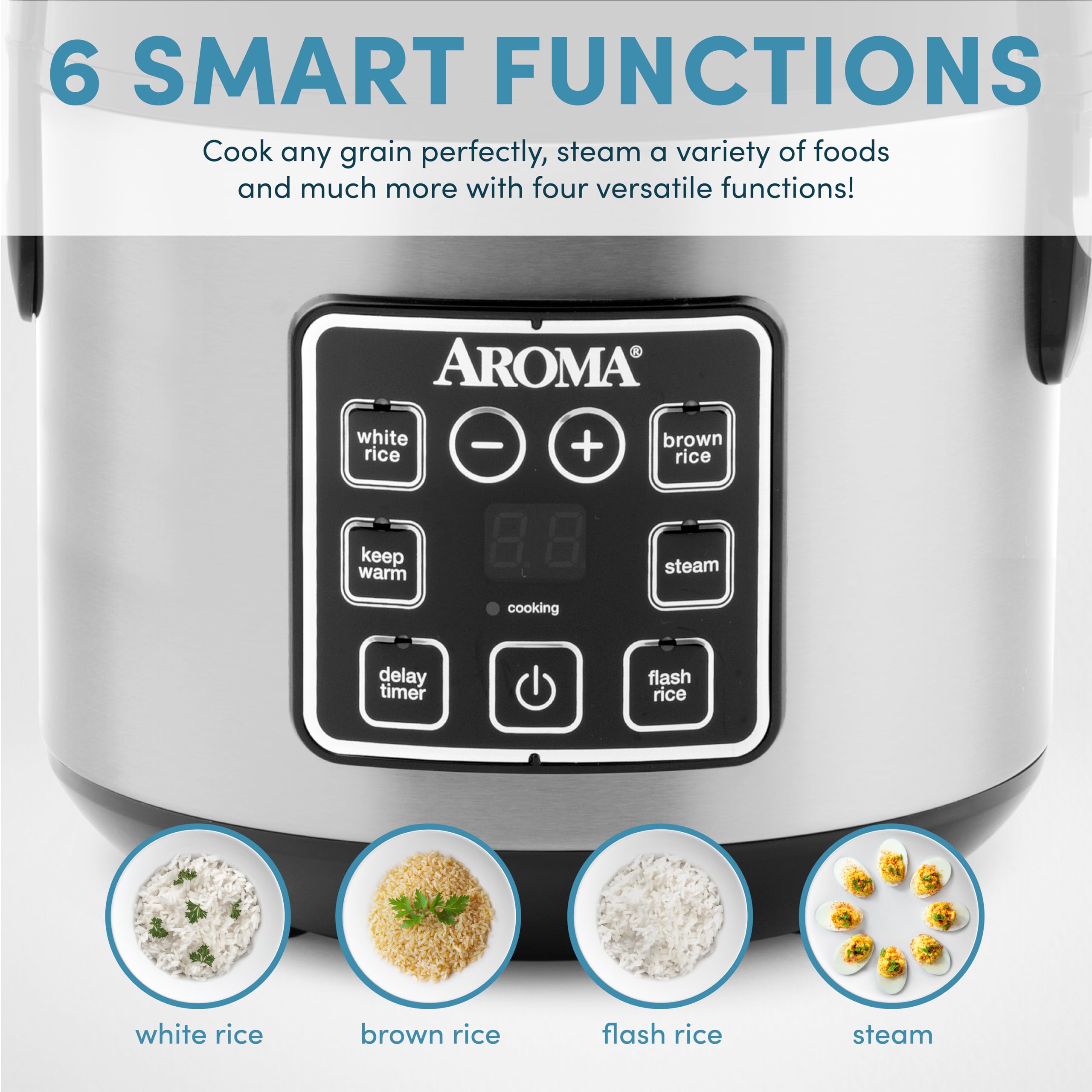Aroma Housewares ARC-914SBD Digital Cool-Touch Rice Grain Cooker and Food Steamer, Stainless, Silver, 4-Cup (Uncooked) / 8-Cup (Cooked)