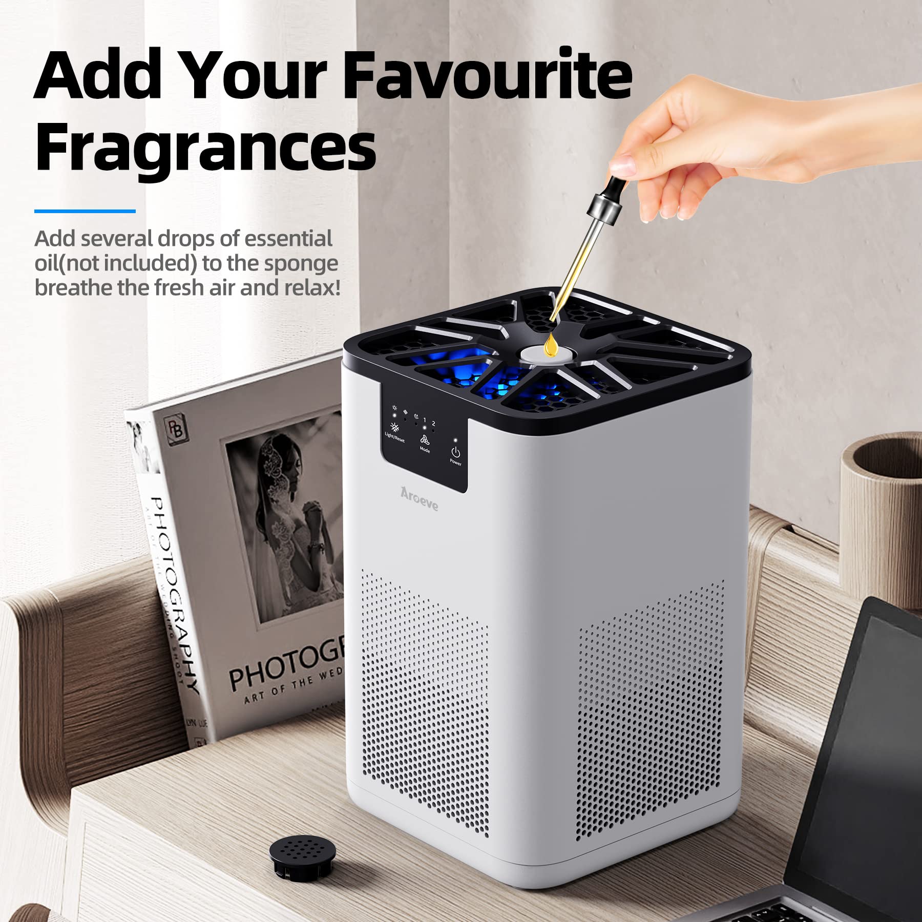 AROEVE Air Purifiers for Bedroom H13 True HEPA Air Purifier With Aromatherapy Function For Pet Smoke Pollen Dander Hair Smell 20dB Air Cleaner For Bedroom Office Living Room Kitchen, MK06- White