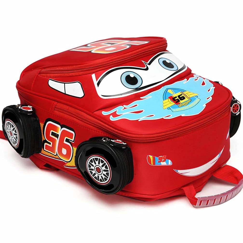 Toddler Boys Girls Backpack Waterproof Cartoon Truck Car Kindergarten Child Snack School Bag (Red)
