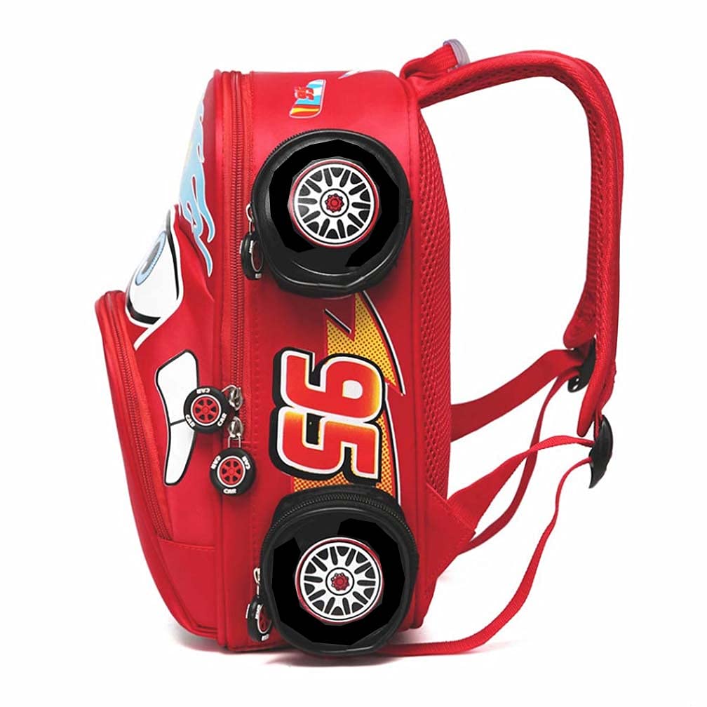 Toddler Boys Girls Backpack Waterproof Cartoon Truck Car Kindergarten Child Snack School Bag (Red)