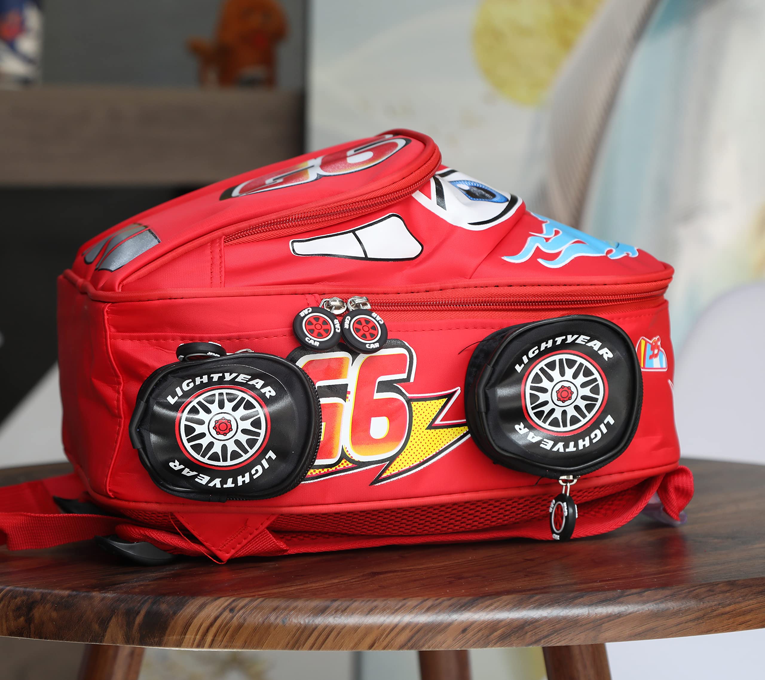Toddler Boys Girls Backpack Waterproof Cartoon Truck Car Kindergarten Child Snack School Bag (Red)
